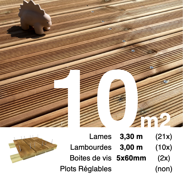 Kit terrasse Pin autoclave Marron pour 10 m² • Lames 3,3 m, lambourdes ...
