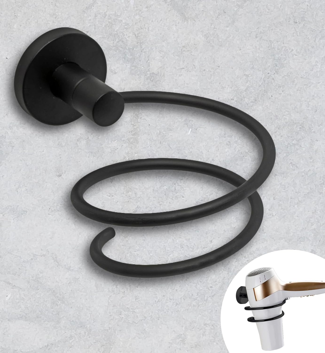 Support mural pour sèche-cheveux noir - trous percés - livré avec vis ...