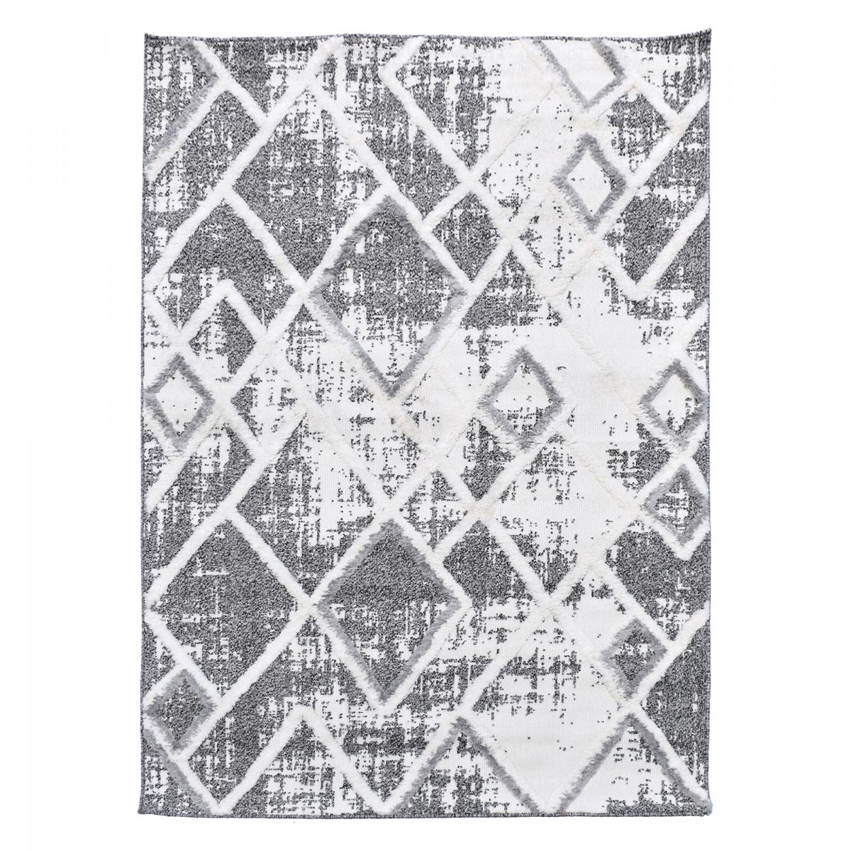 Tapis longs poils shaggy 120x170 rectangle tissé gris et blanc | Leroy Merlin