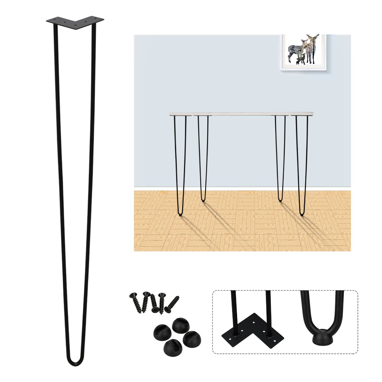 4PCS Pied de Table 71cm, Pied Epingle en Métal,2 stands Pied de Meuble ...