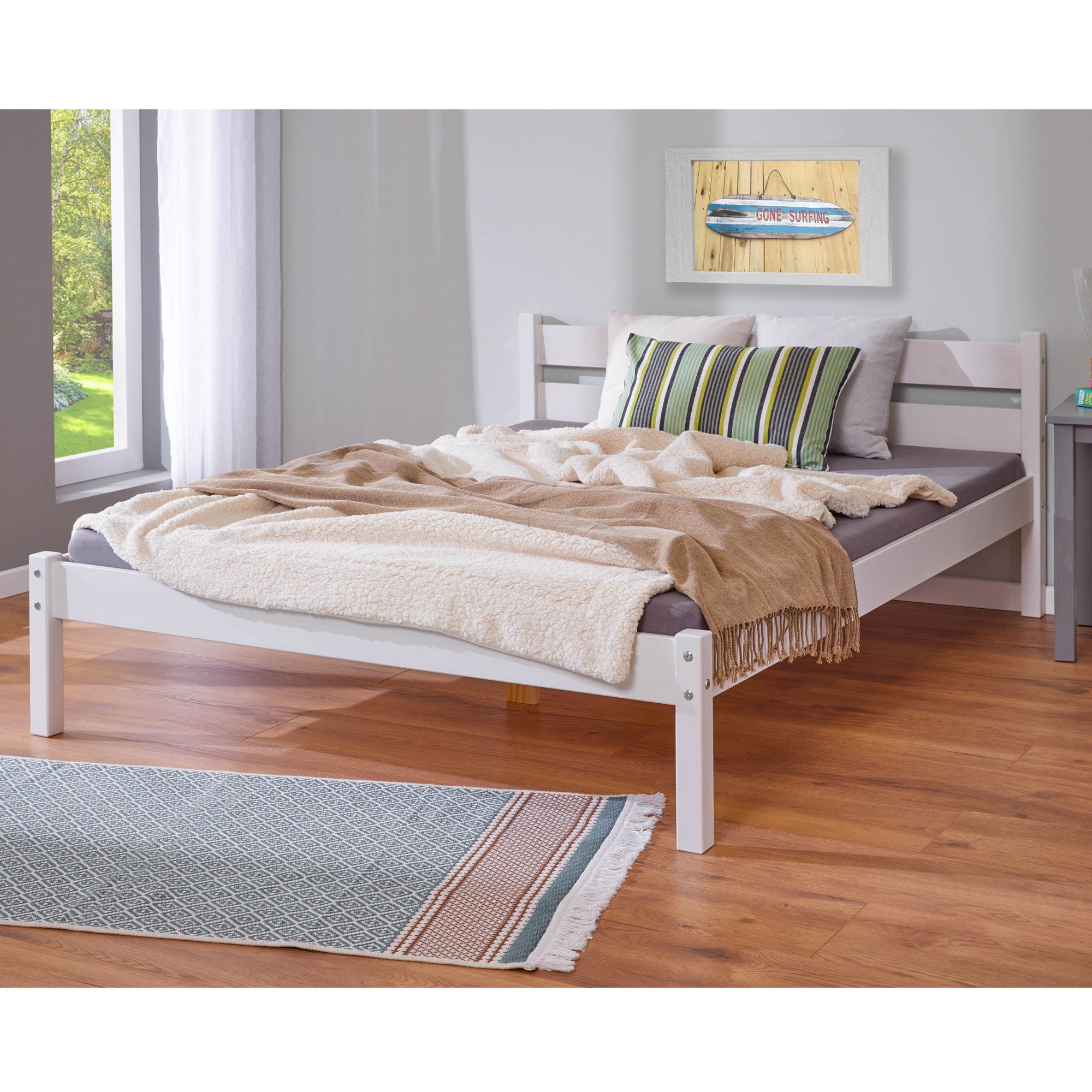 Lit 140x190 cm en bois de pin massif blanc | Leroy Merlin