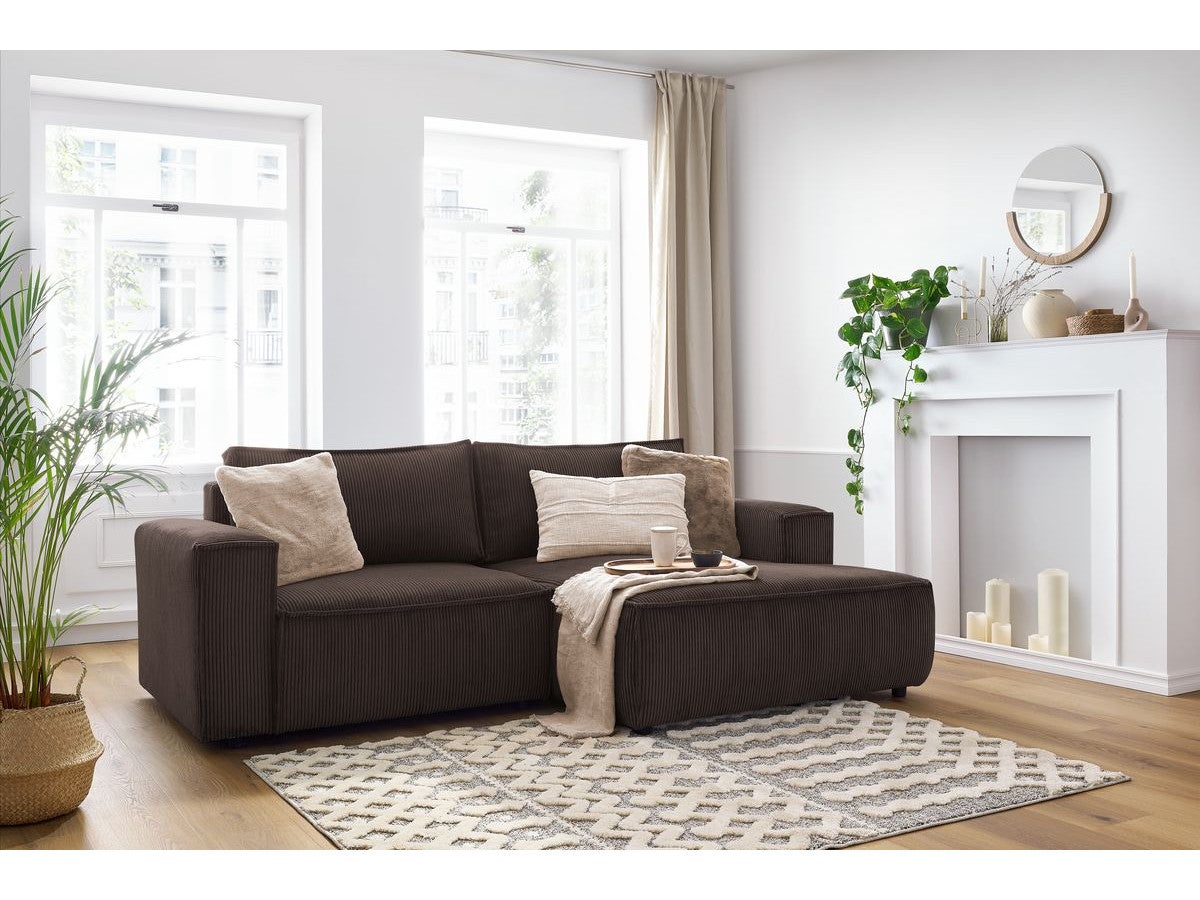 BOBOCHIC Canapé d'angle fixe compact NIHAD velours côtelé Marron Angle ...