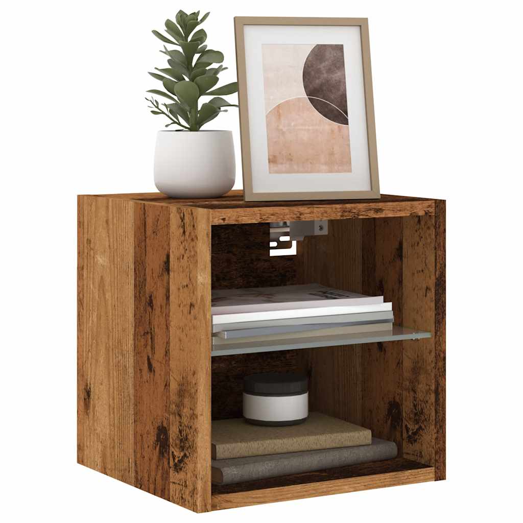 Muebles de TV de pared y luces LED, 2 piezas, madera envejecida, 30x28 ...