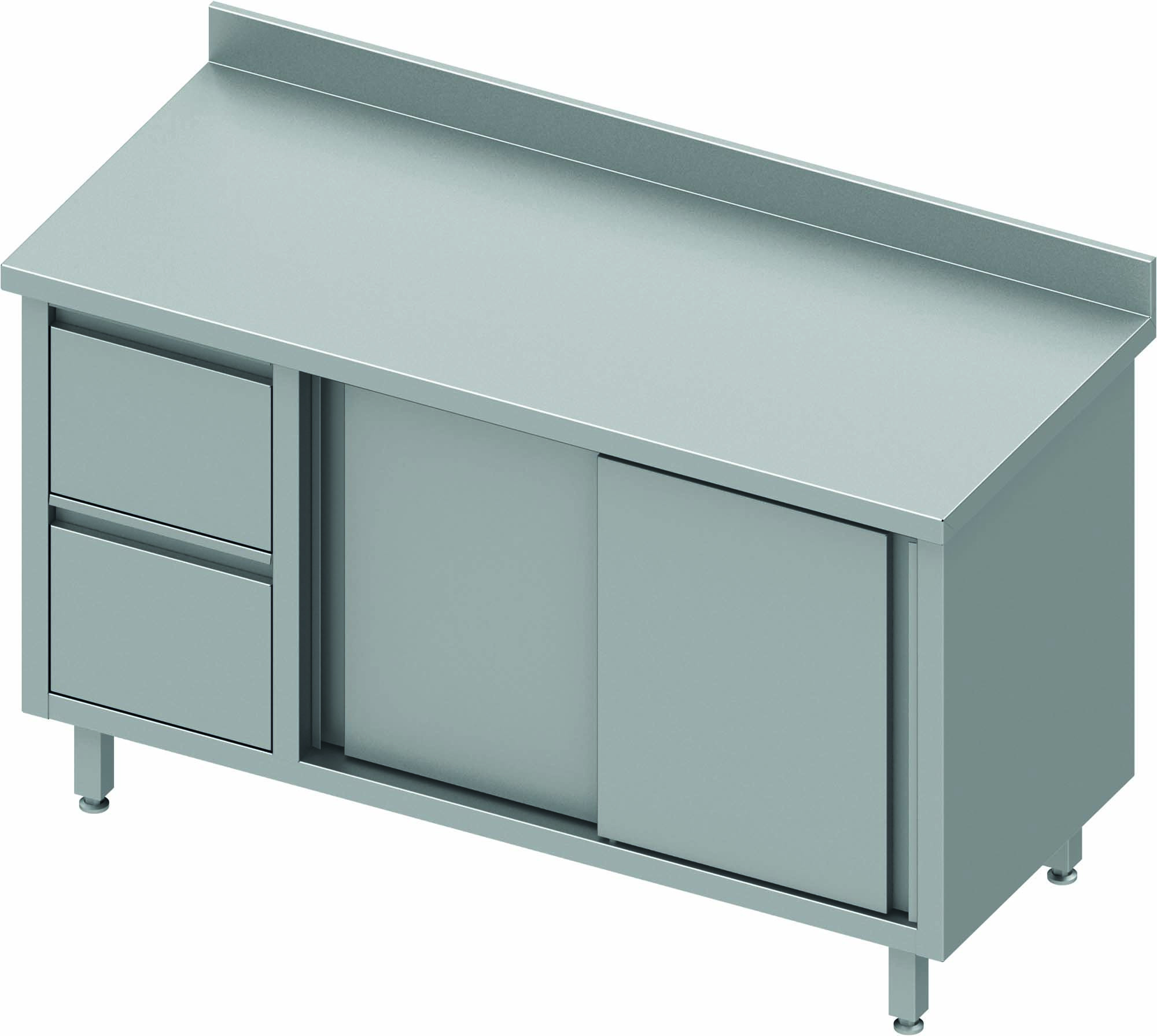 Table Armoire Inox Adossée - Porte Coulissante & 2 Tiroirs - Gamme 600 ...