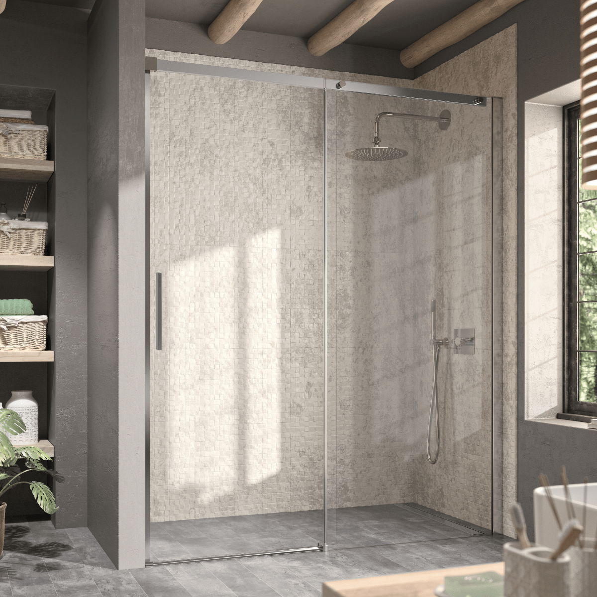 Parete doccia walk-in + Porta scorrevole LUNA 160 cm Senza parete ...
