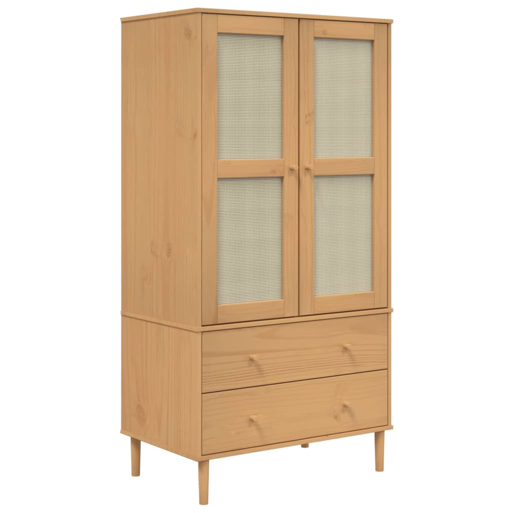 Garde-robe | Armoire SENJA aspect rotin marron bois massif de pin ...