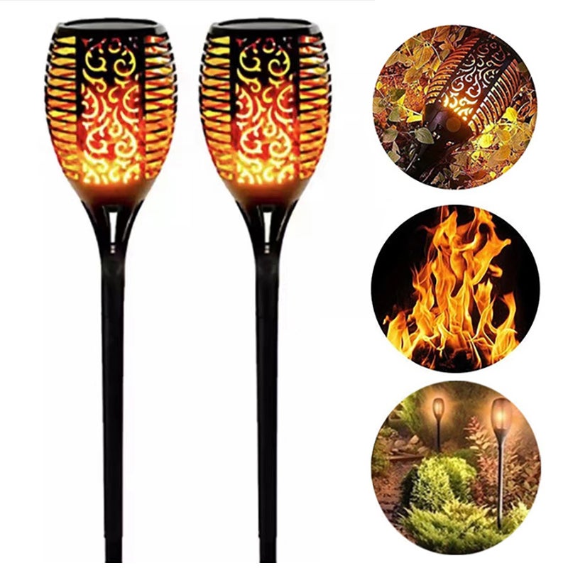 2Pack Solar Flickering Flame Lights 96LED Outdoot Waterproof Pathway ...
