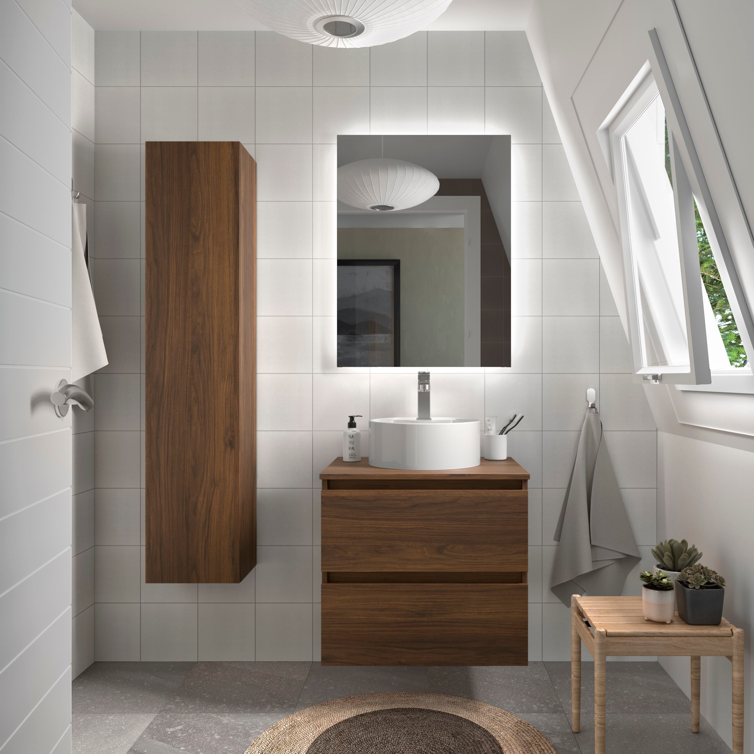 Meuble de salle de bain BEQUIA 70cm Noyer | Vasque à poser | Leroy Merlin