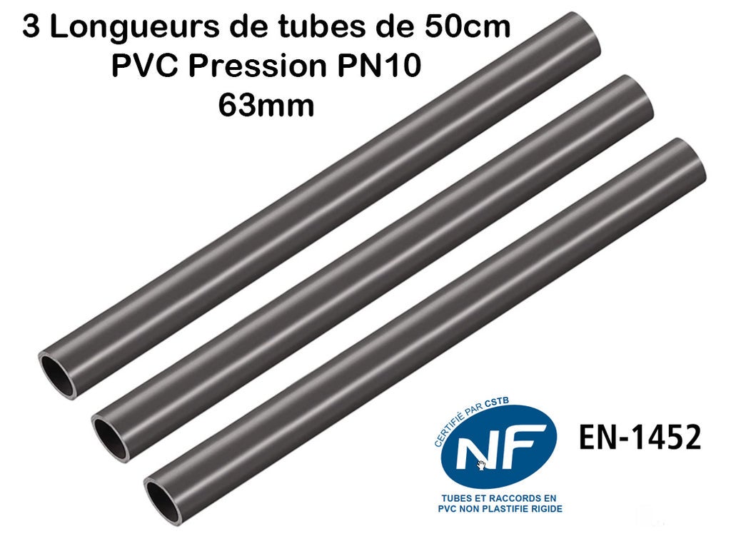 Lot de 3 Barres Tuyau 63mm : Longueur 50cm Rigide Tube PVC | Leroy Merlin