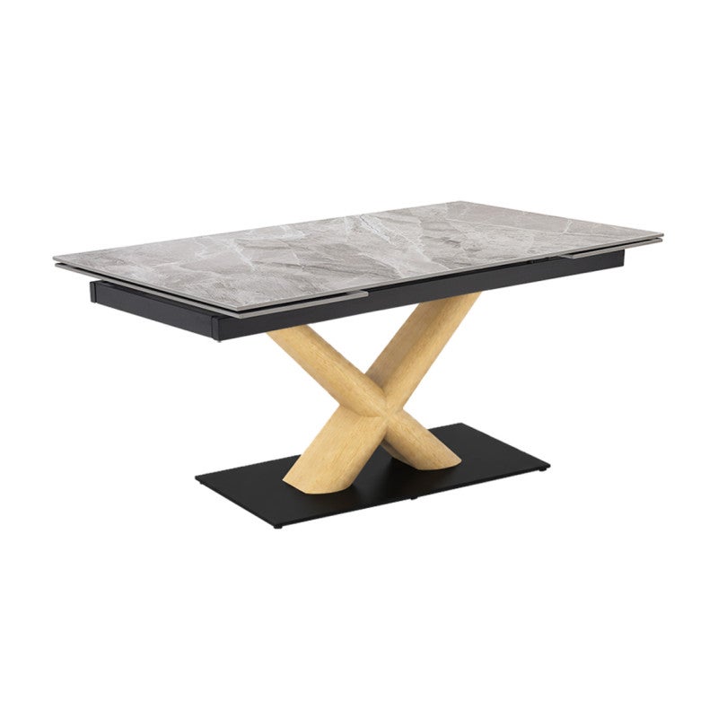 Table extensible 180 à 260 cm céramique gris laqué pied central X ...