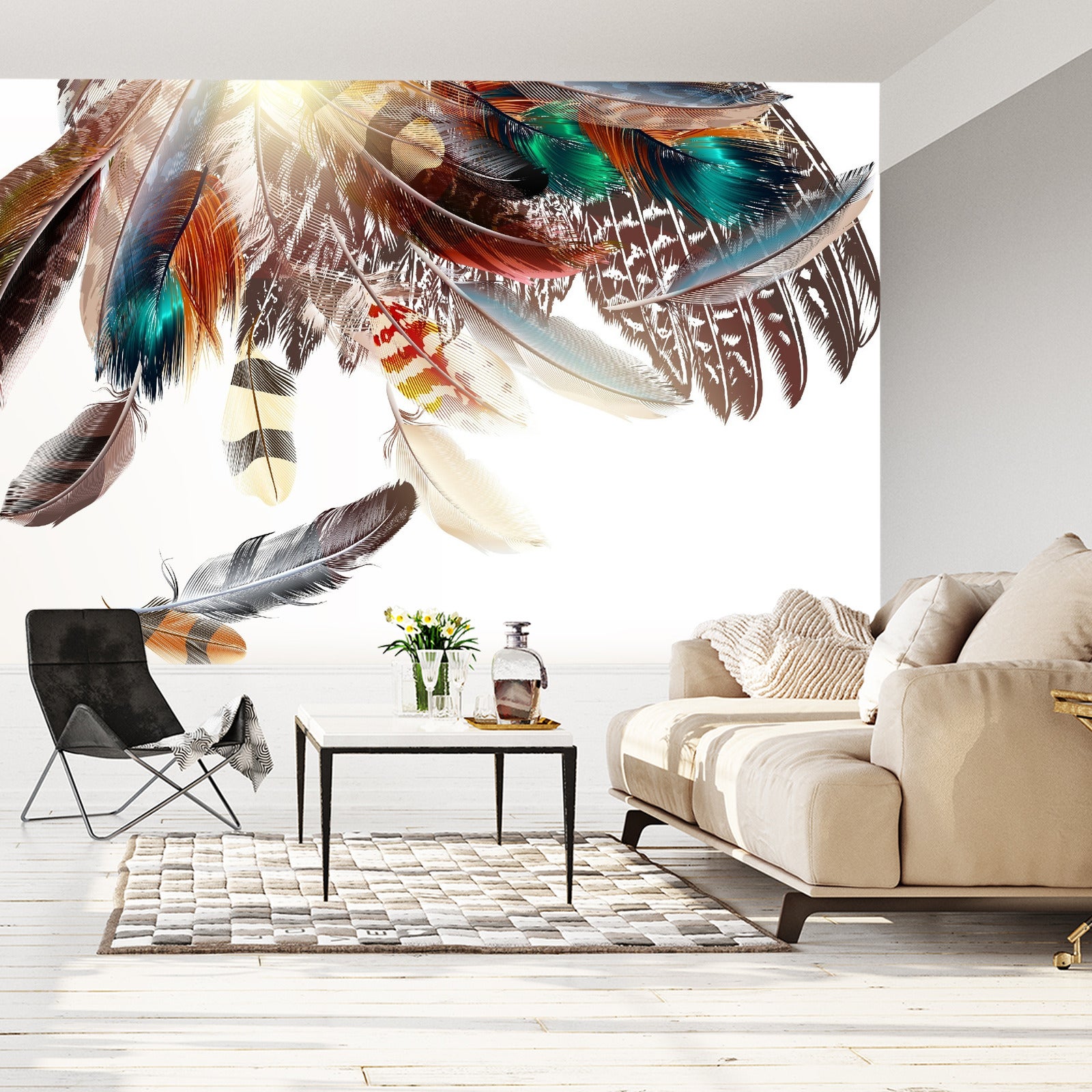 Papel Pintado Plumas Estilo Boho Tamaño 315x210 Cm Leroy Merlin