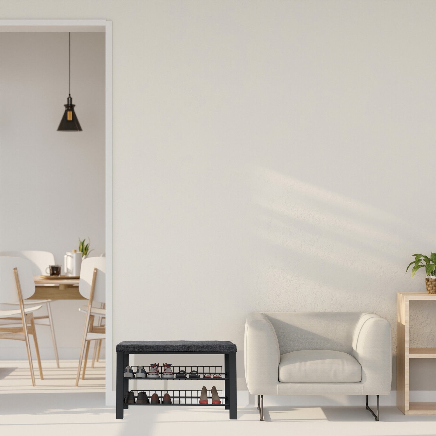 Banc à chaussures avec coussin, structure en métal, étagère à 2 niveaux ...