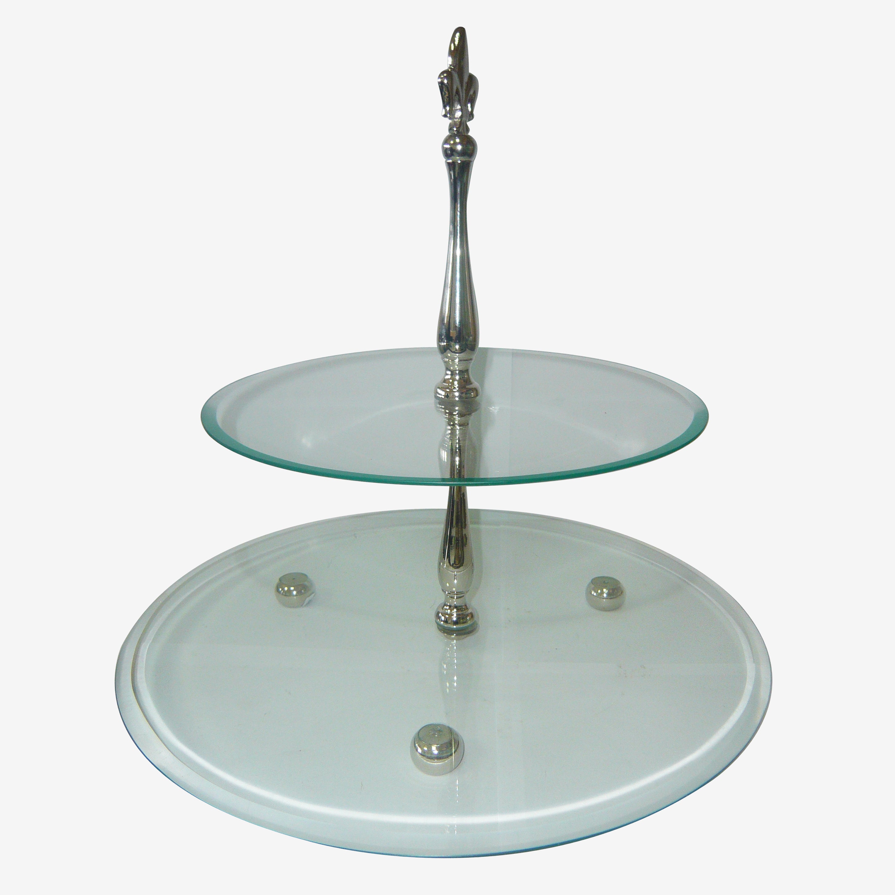 STAND CRISTAL 2 PISOS PATA BOLA FLOR LYS REDONDO PLATEADO | Leroy Merlin