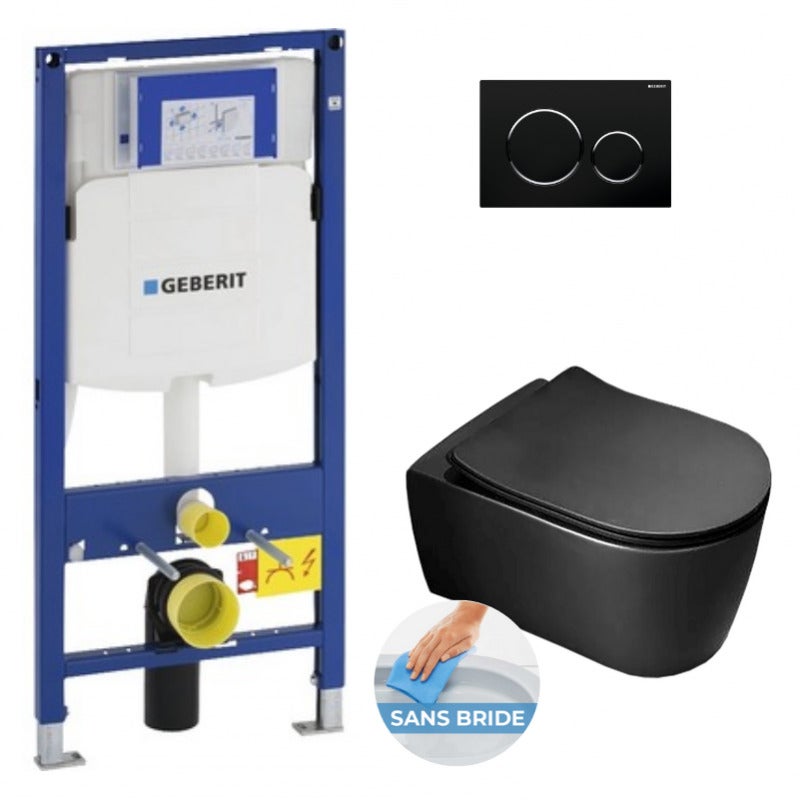 Pack WC Bati-support Geberit avec Cuvette Idevit Alfa noire sans bride ...