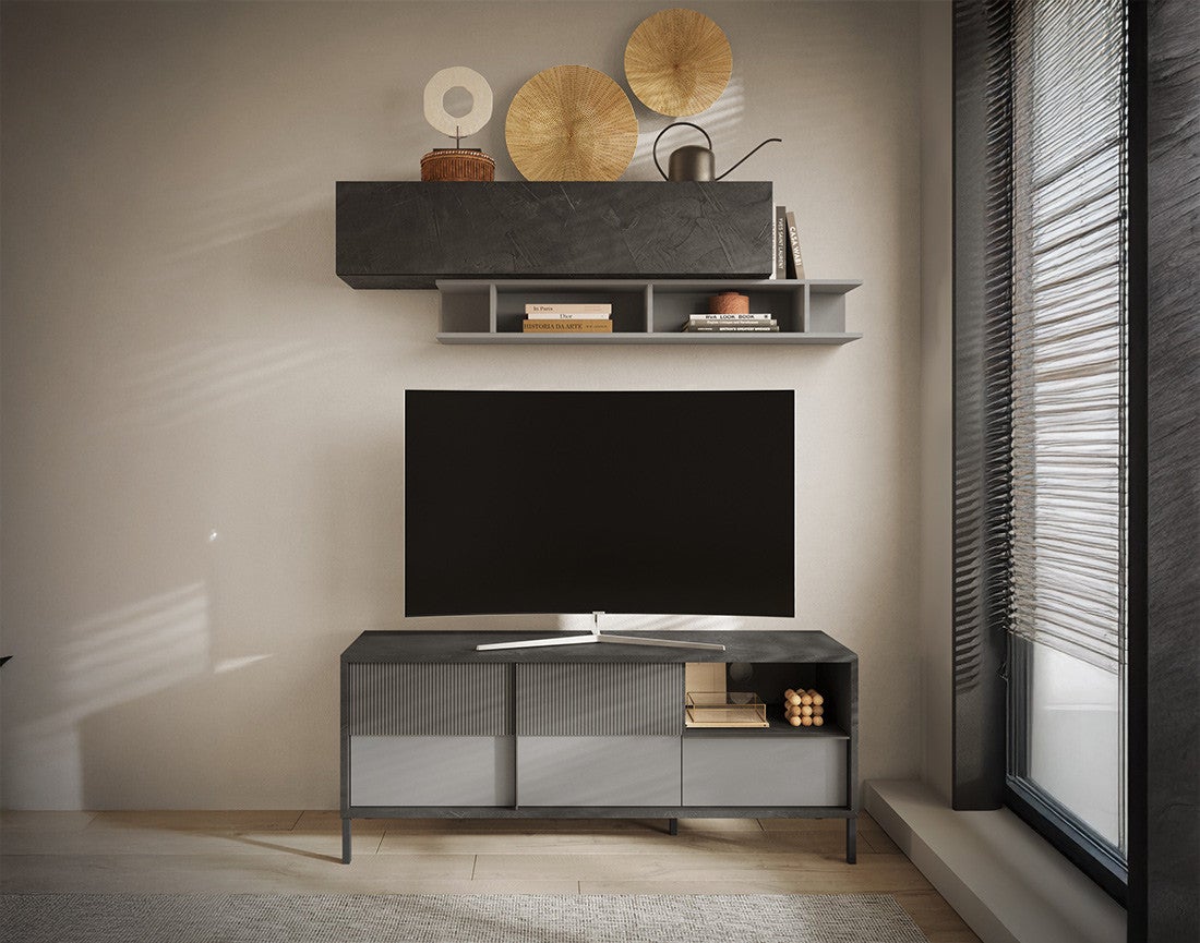 Meuble TV style contemporain 150*40*64 cm gris - JULES - Best Mobilier ...