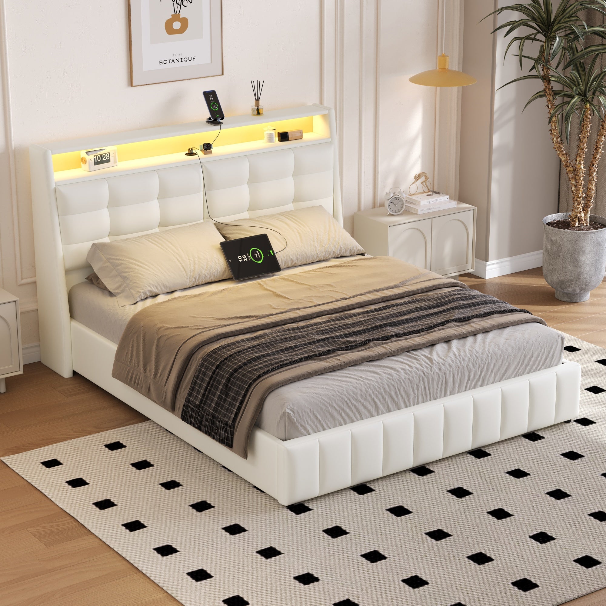 Cama cajón 160 x 200 cm con luz LED, puertos USB, espacio de ...