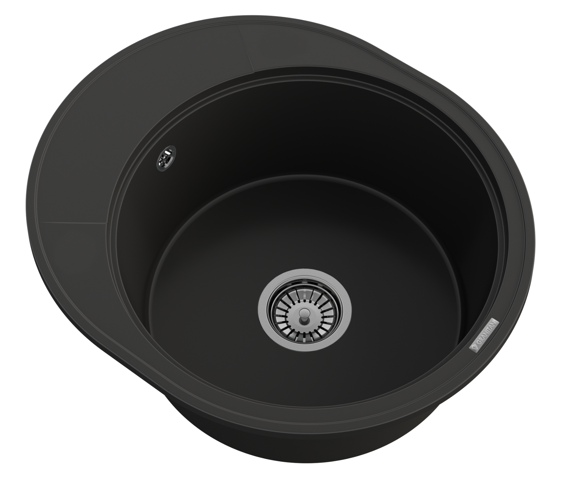 Évier rond en granit avec égouttoir à un bac siphon chrome ramis ...