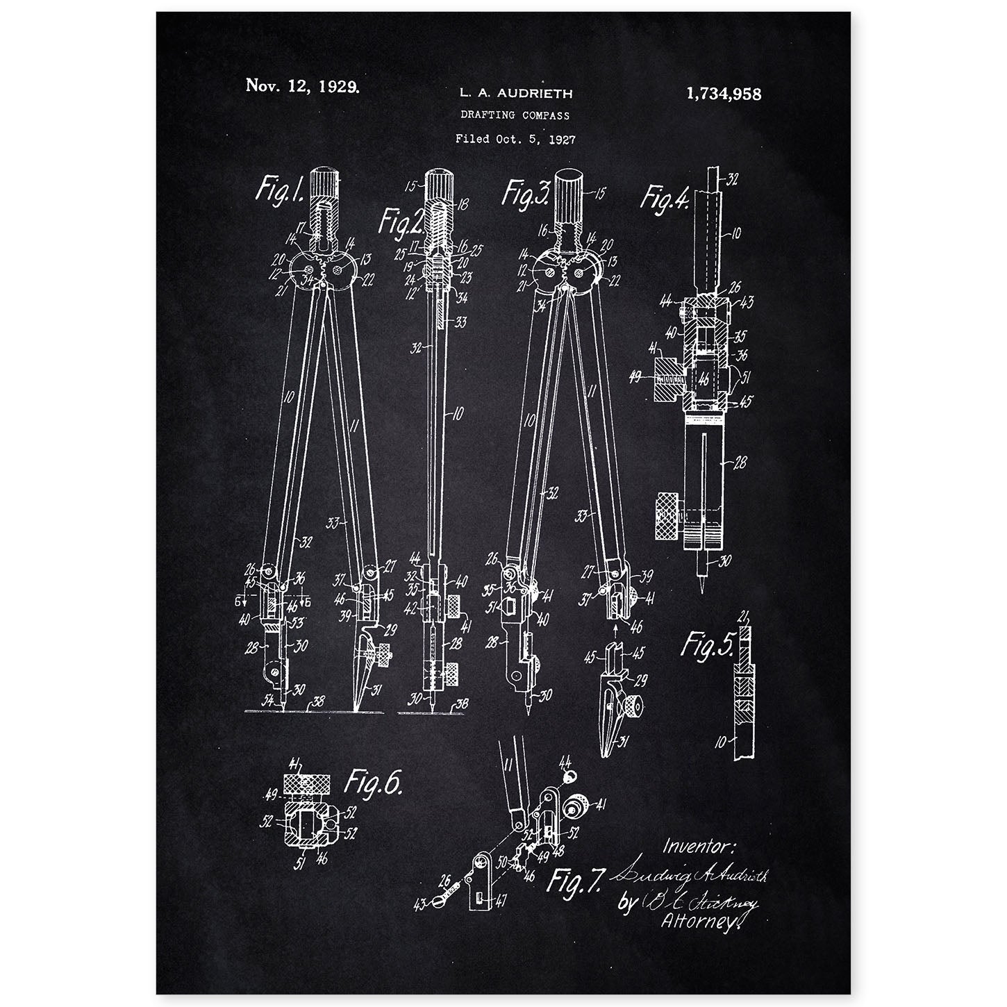Affiche De Brevet Compas. Perte Avec Old Patent Design Black Cadre A4 ...