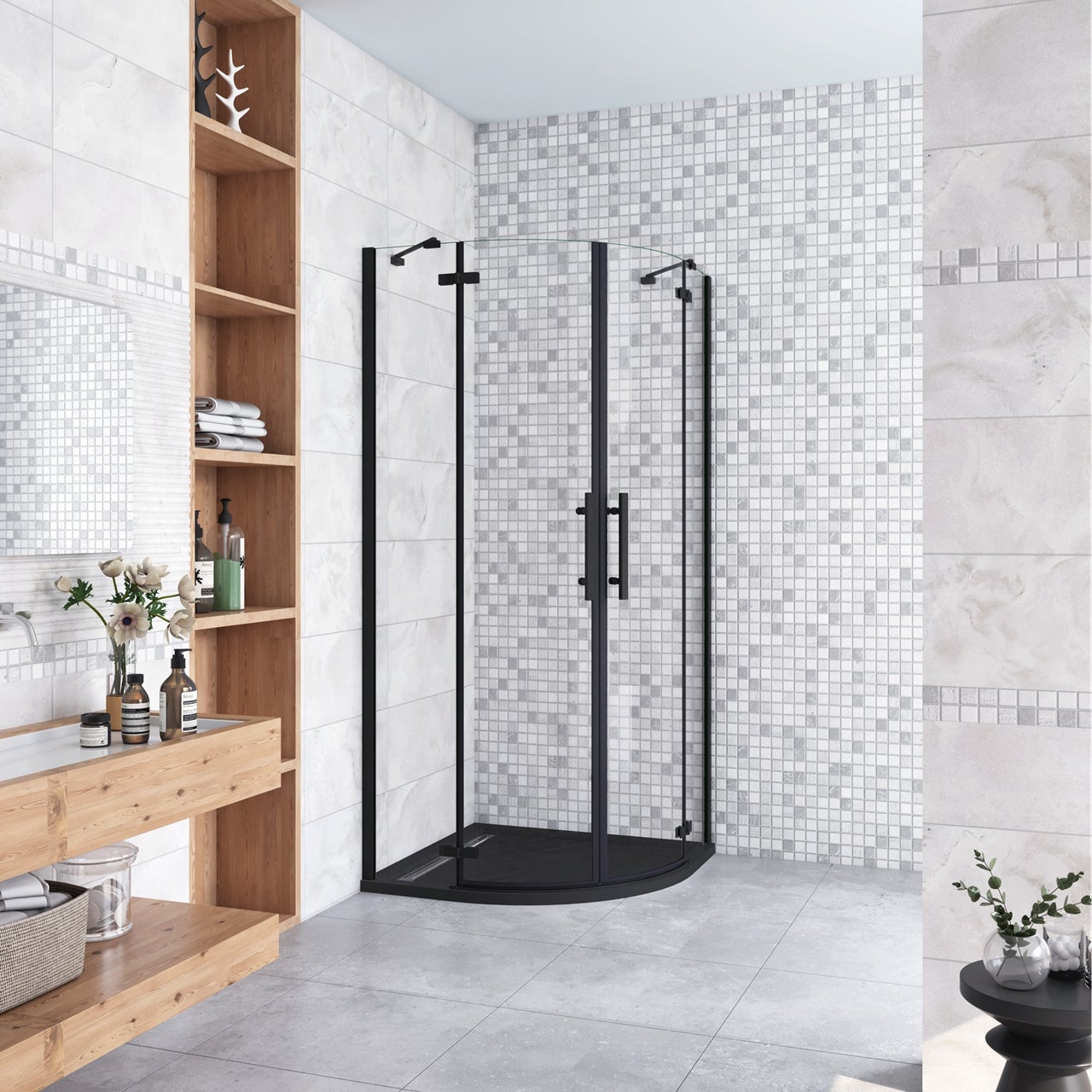 Box doccia semicircolare doppia porta battente 80x80 cm in vetro ...