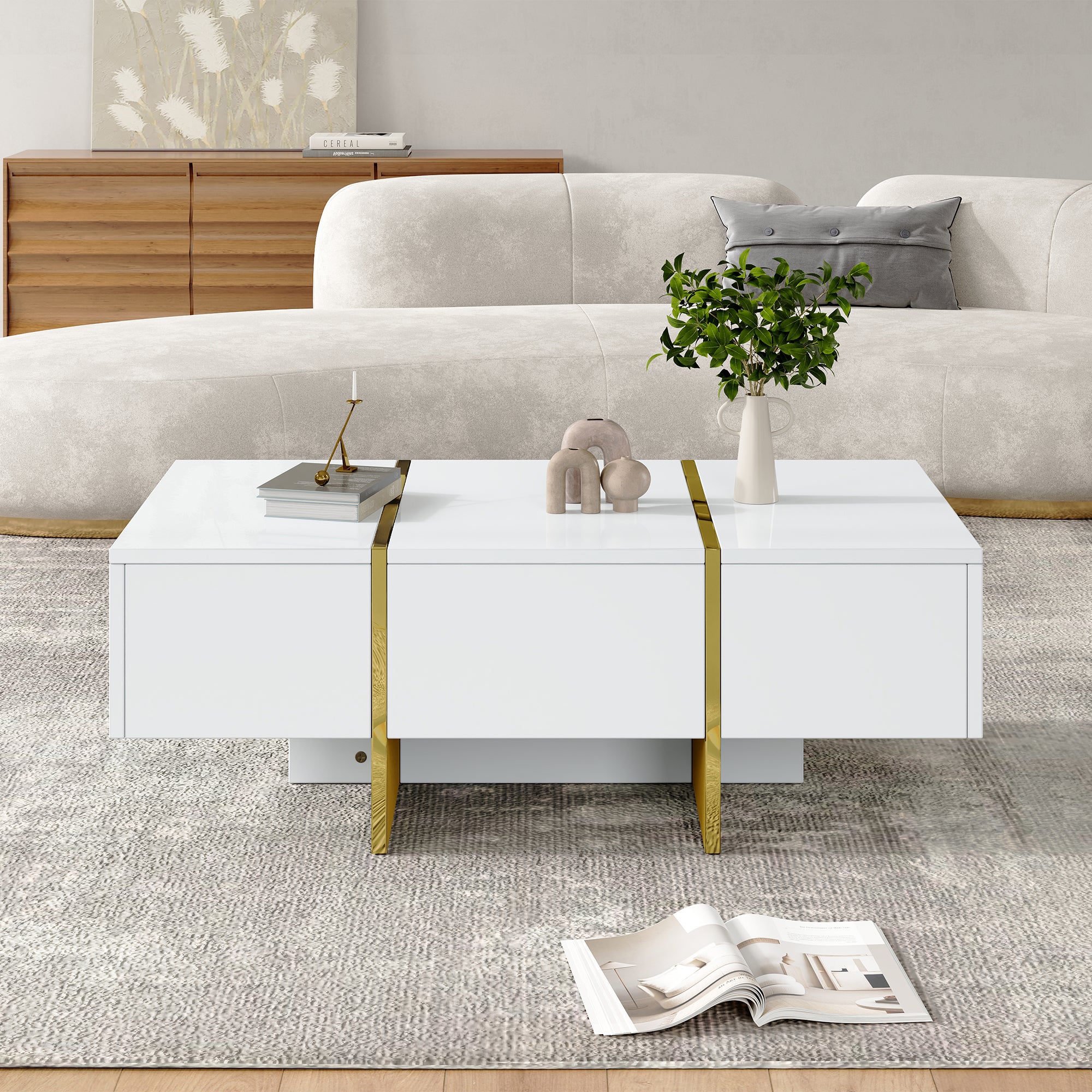 Table basse moderne 100x50x35 cm - Avec 4 tiroirs - Blanc | Leroy Merlin