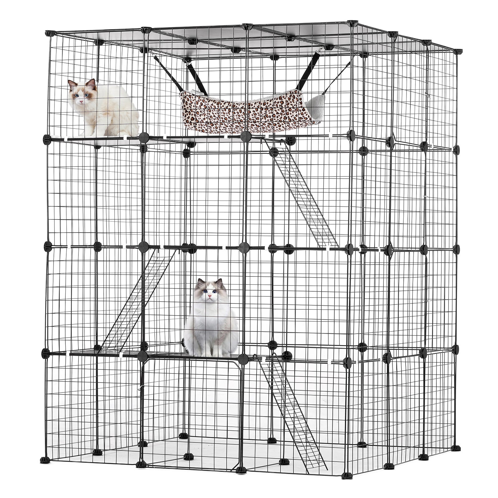 Cage pour Chat à 4 Niveaux Grande Taille 104 x 104 x 139 cm, Enclos en ...