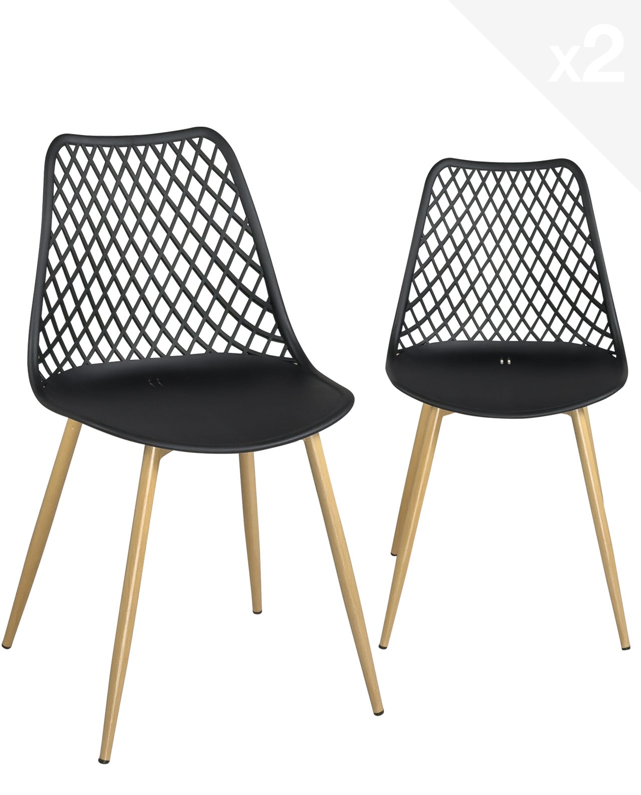 Lot de 2 Chaises Scandinaves Modernes, Pieds Métal KIA Noir | Leroy Merlin