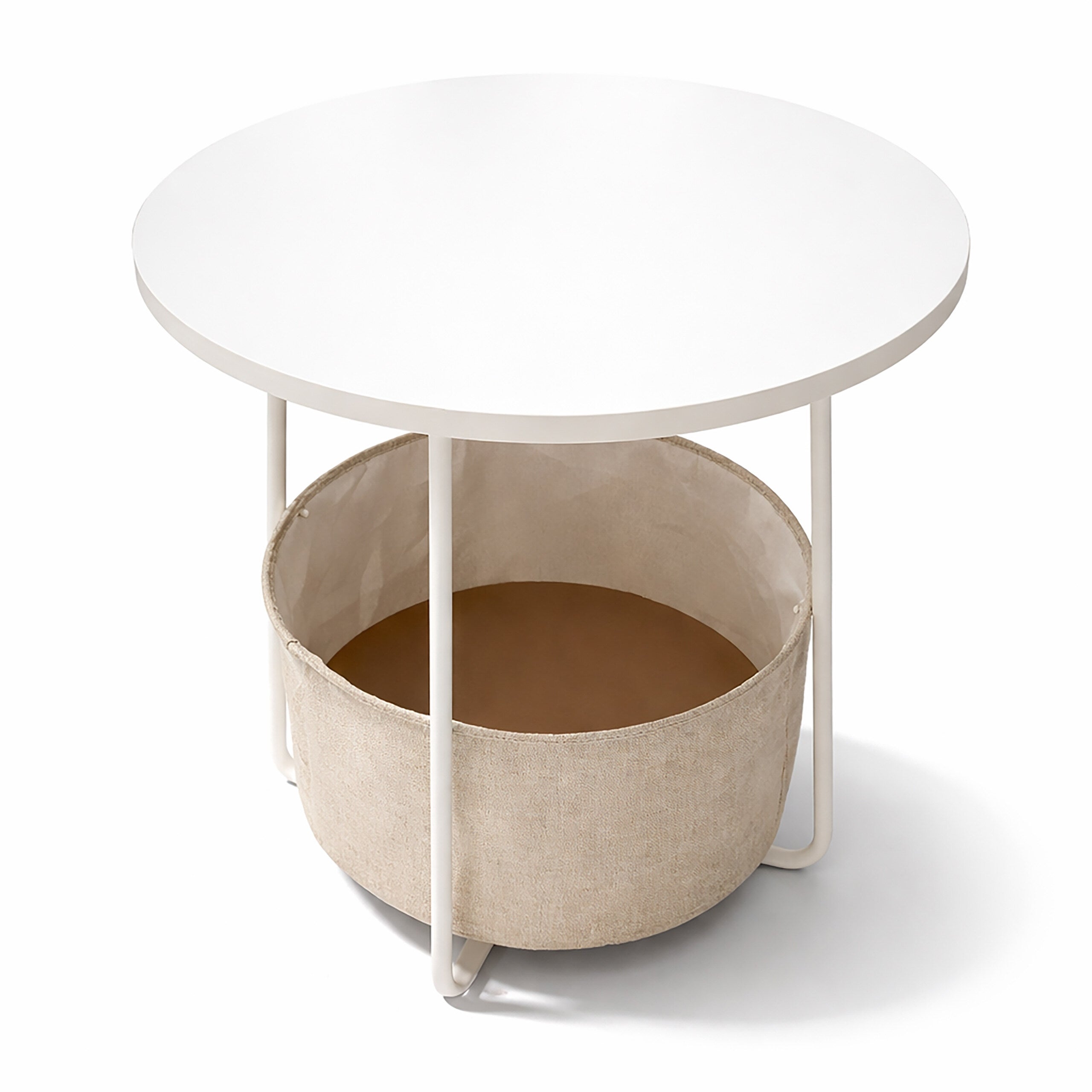 Table d'appoint, table basse ronde, avec panier en tissu, 50x45 cm ...