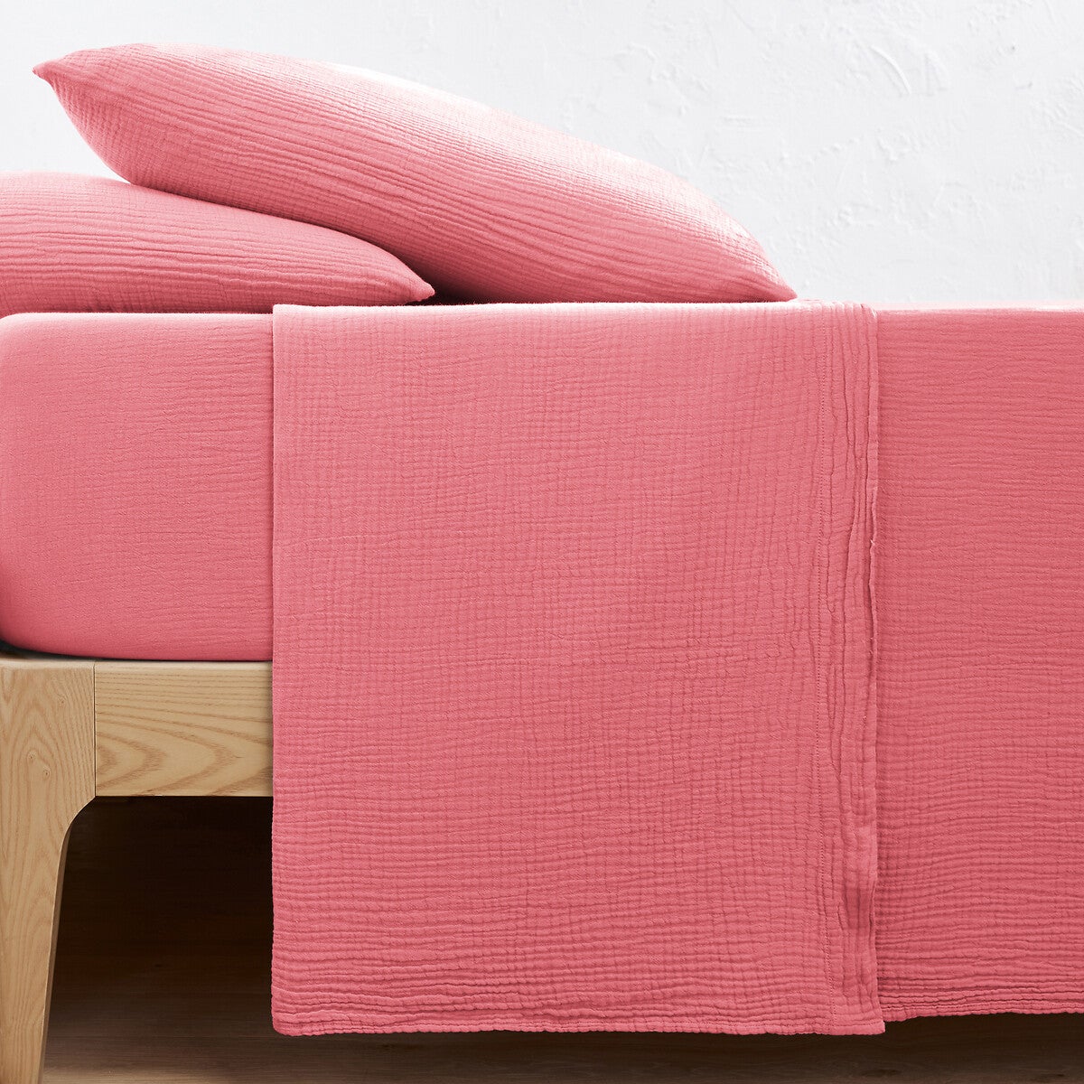 Drap plat uni gaze de coton, Kumla - Rose pivoine - 270 x 290 cm ...