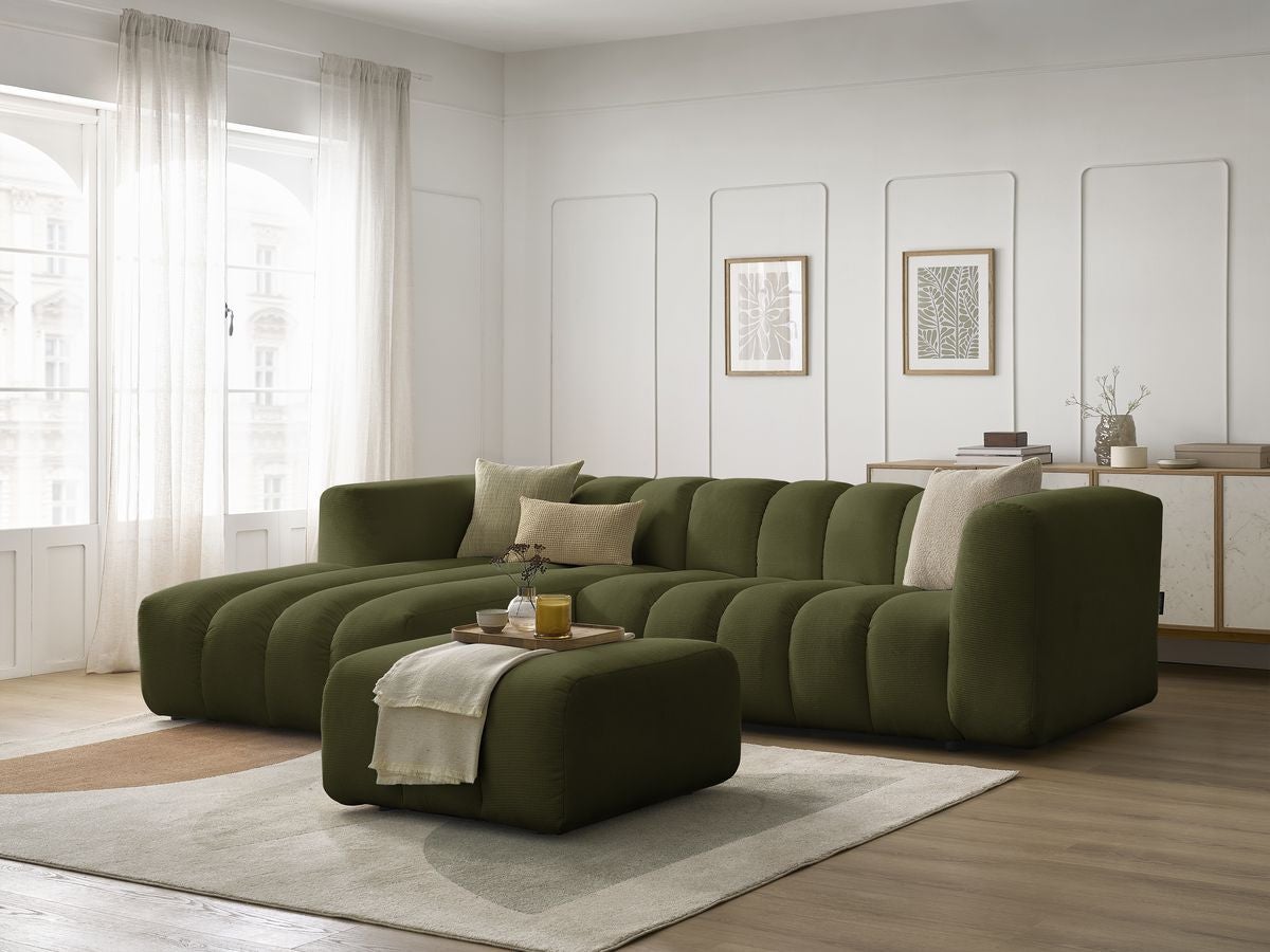 BOBOCHIC Canapé d'angle fixe TALIA tissu chiné avec pouf Vert Angle ...