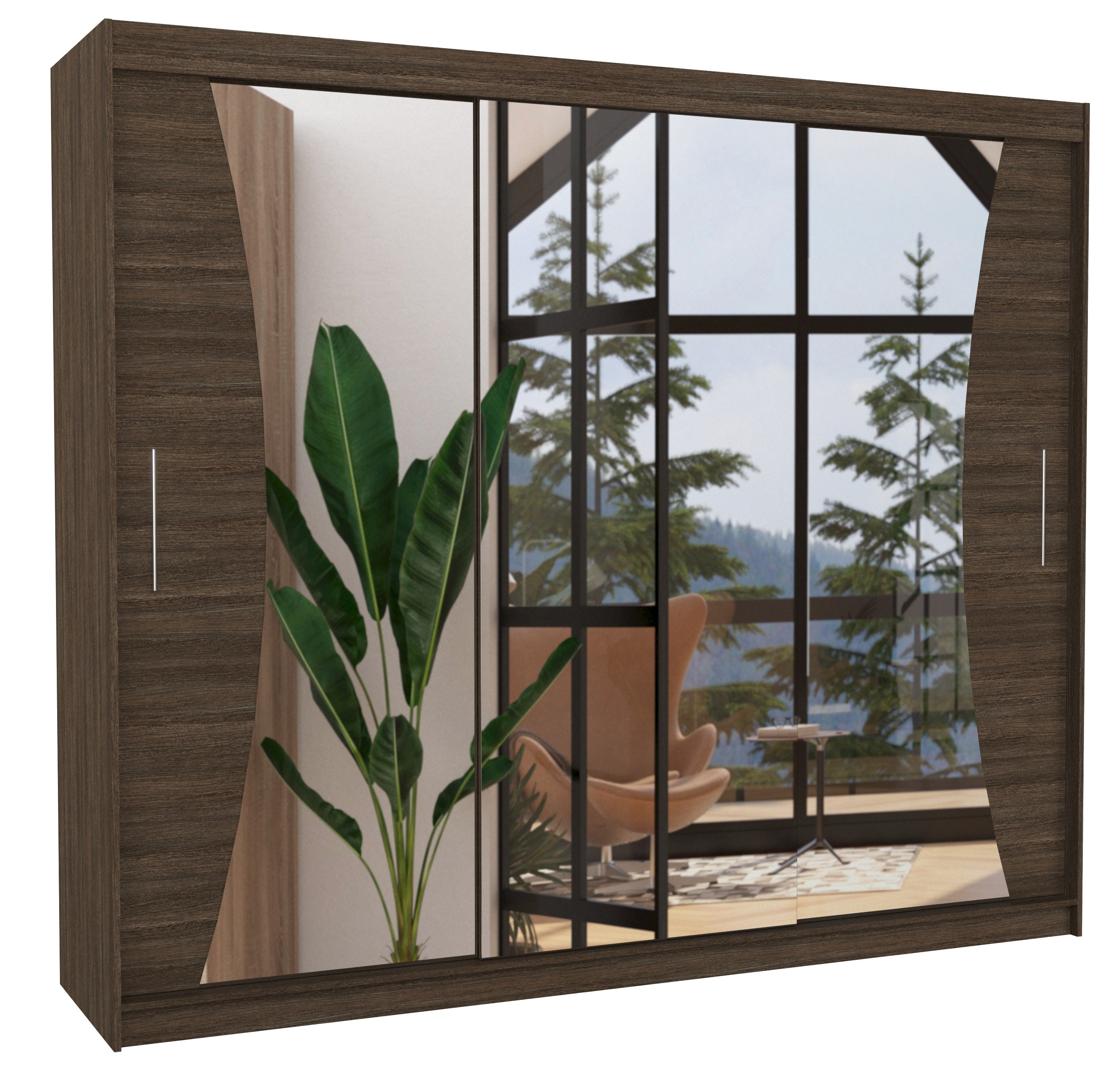 Grande armoire de chambre à coucher 3 portes coulissantes bois foncé et ...