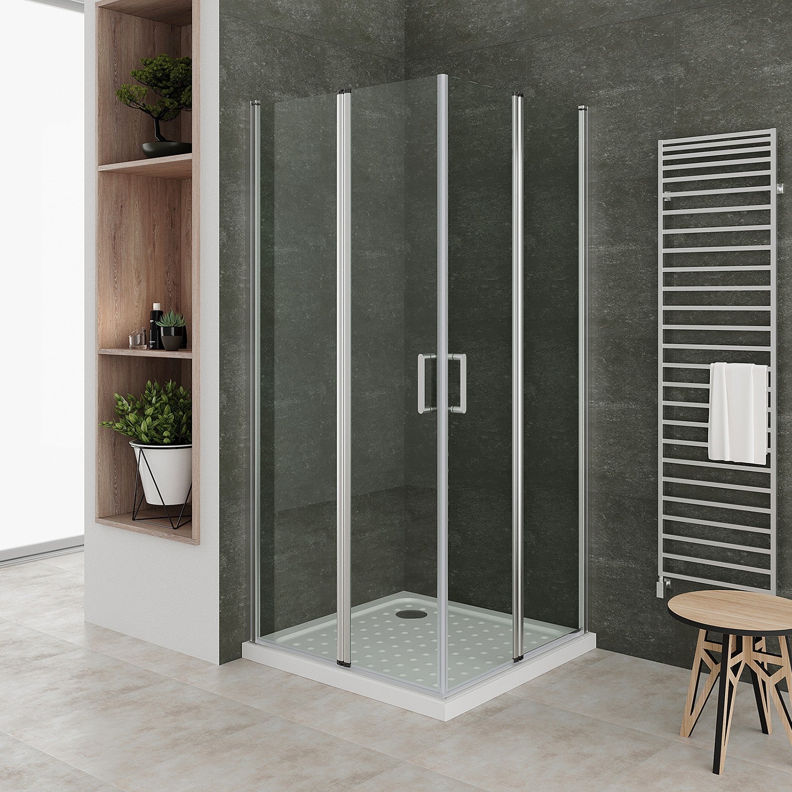 SOFIA Cabine de douche 80 x 95 cm H.180 porte pivotante pliante verre 6 mm transparent, profilés ...
