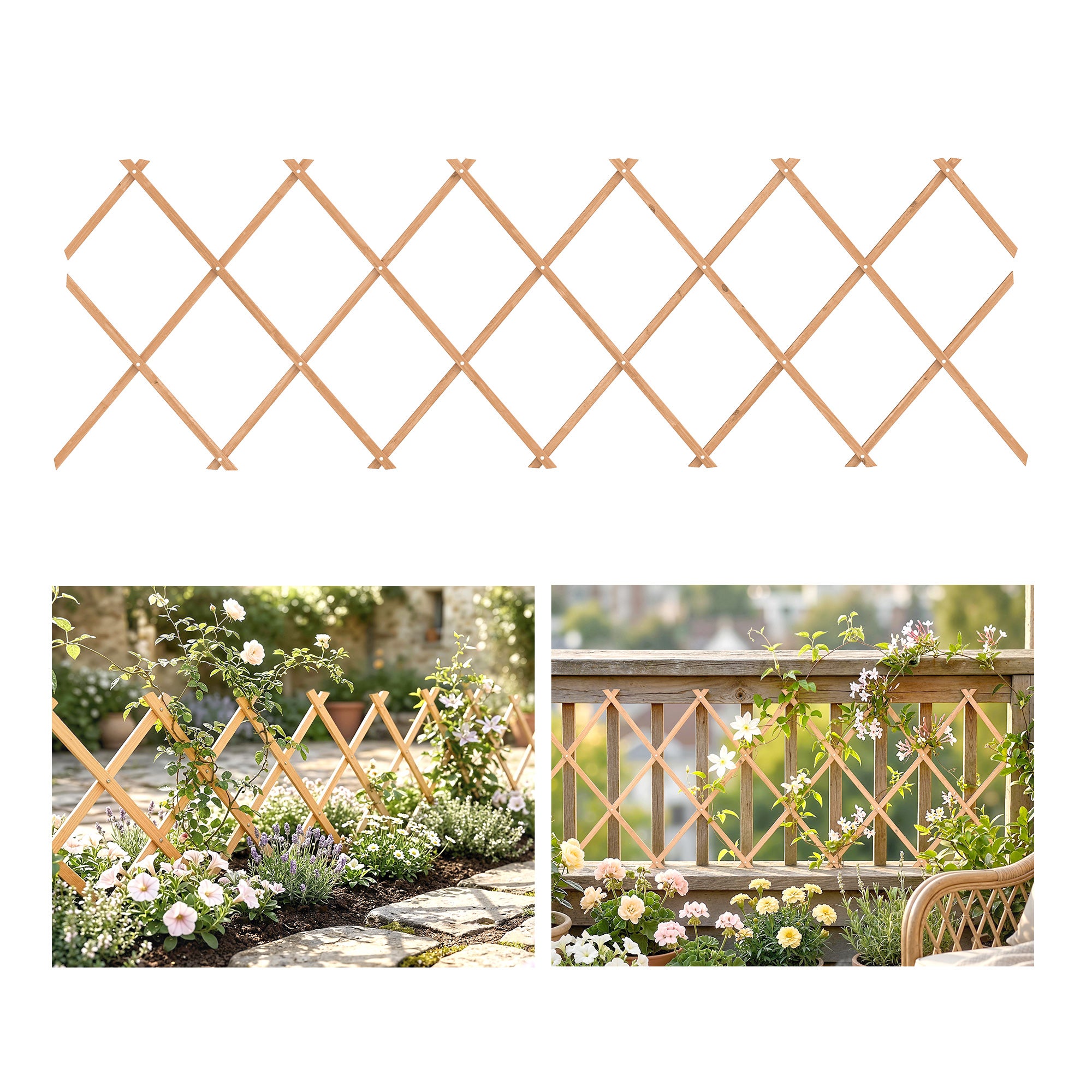 Support extensible bois treillis jardin 180x60cm pour plantes ...