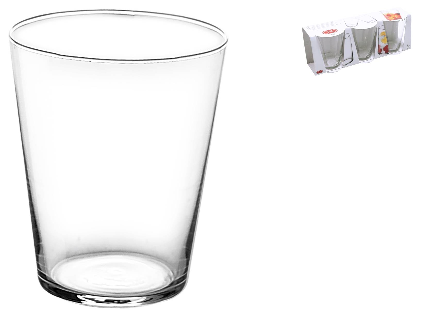 Confezione 3 Bicchieri In Vetro Conico Acqua cl 41 Trasparente Chio ...