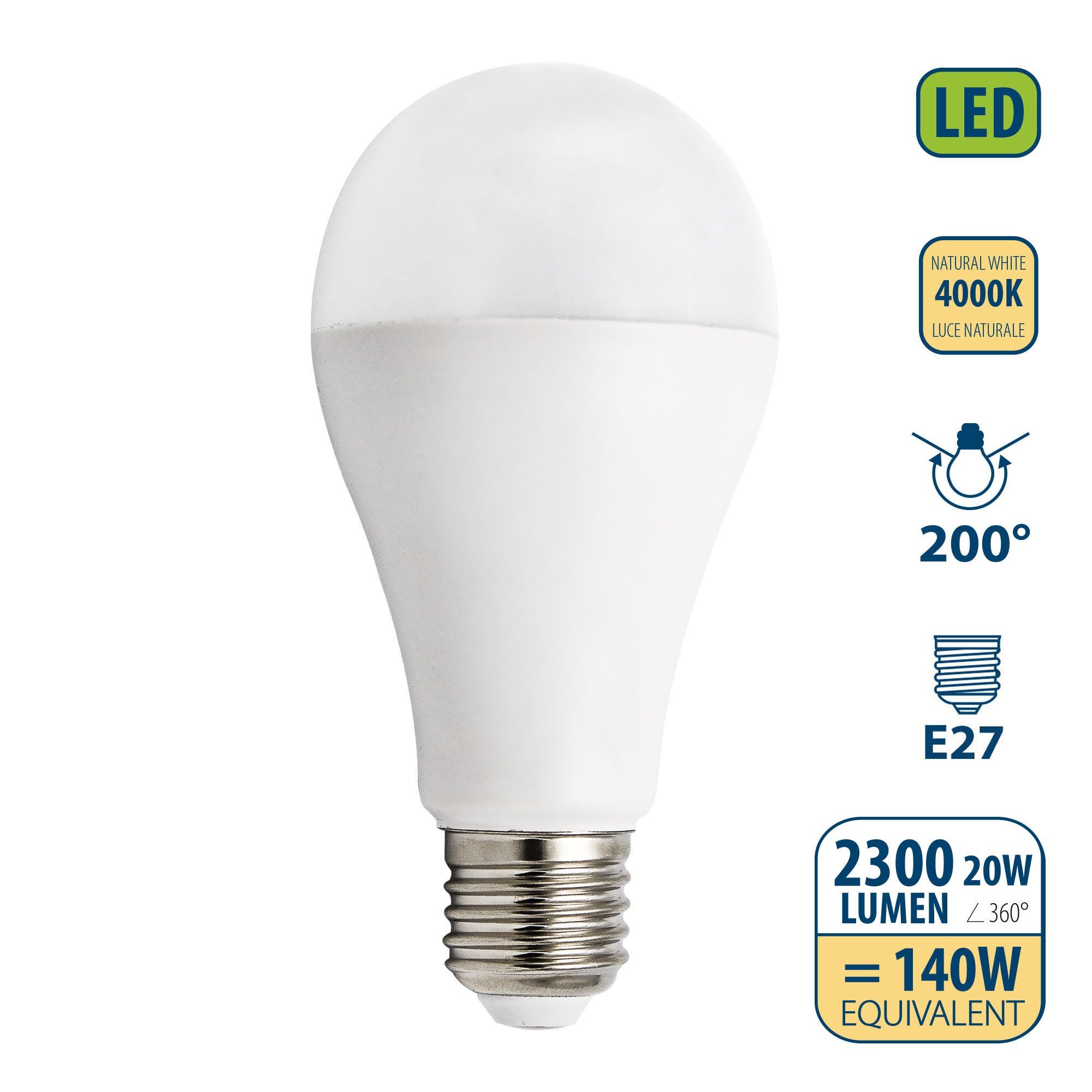 Bombilla LED SMD, estándar A65, 20W / 2300lm, base E27, 4000K | Leroy ...