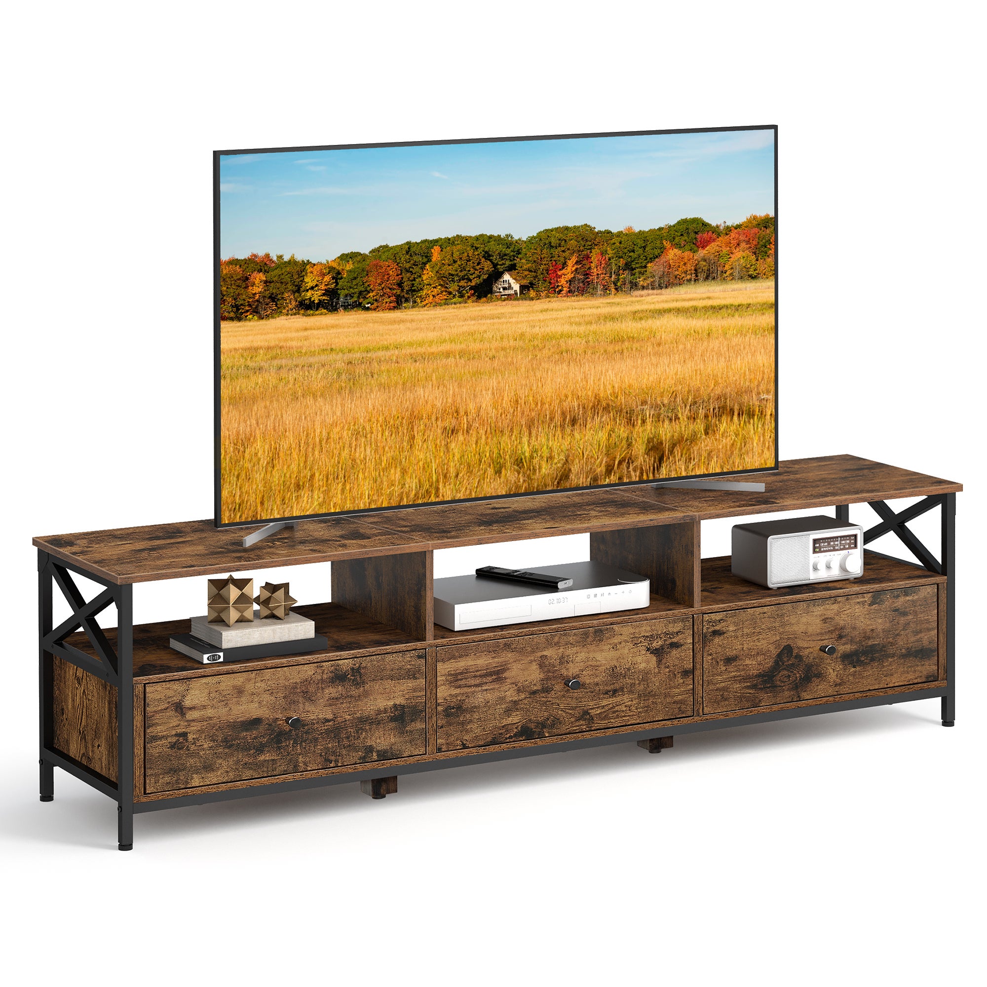 Meuble TV pour Télévision jusqu'à 80 Pouces, Support Télé, 3 Tiroirs en ...