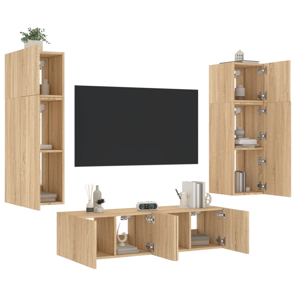 VidaXL Muebles TV pared con LED 6 pzas madera ingeniería roble Sonoma ...