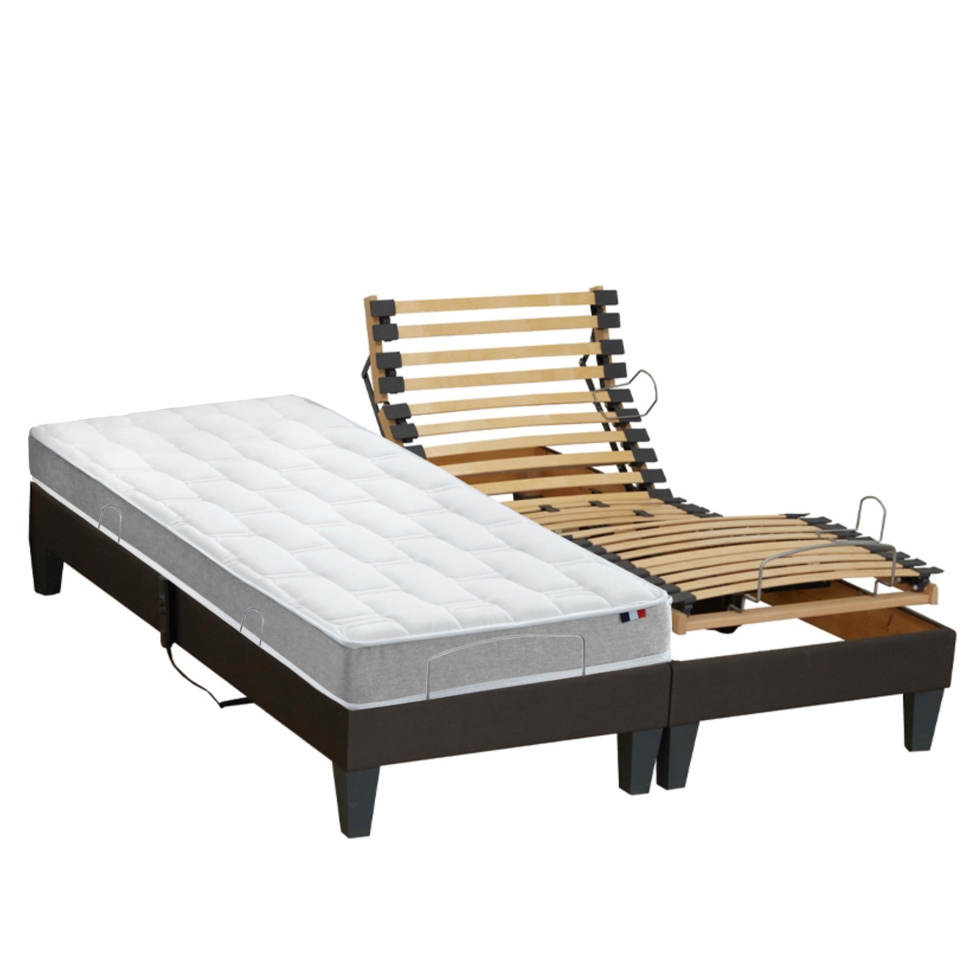 Lit matelas mémoire de forme + sommier avec réglage fermeté au niveau ...