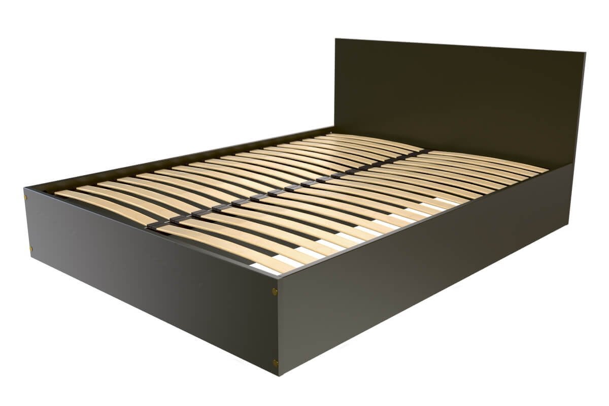 Letto a cassettone in legno a 2 posti con testata, Colore: Wengé ...