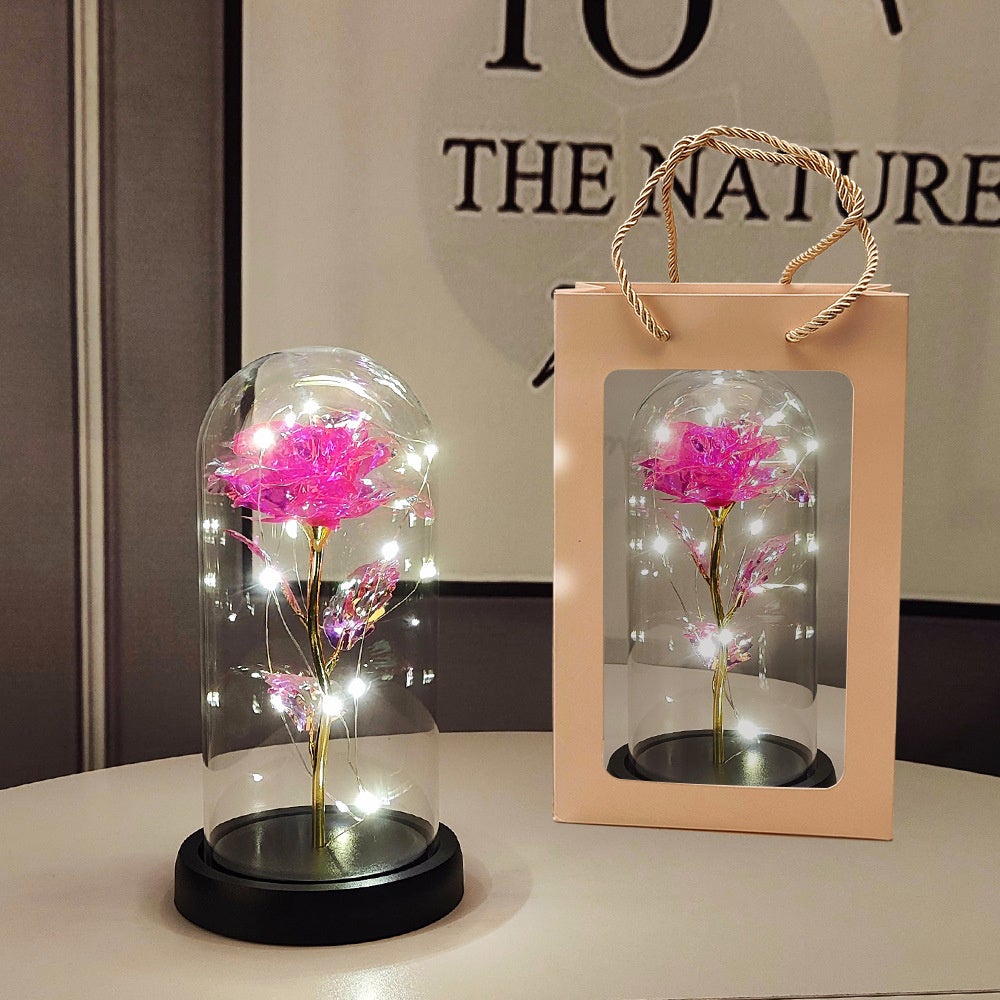 Lampe rose rose avec LED sous cloche en verre | Idée lumineuse et ...