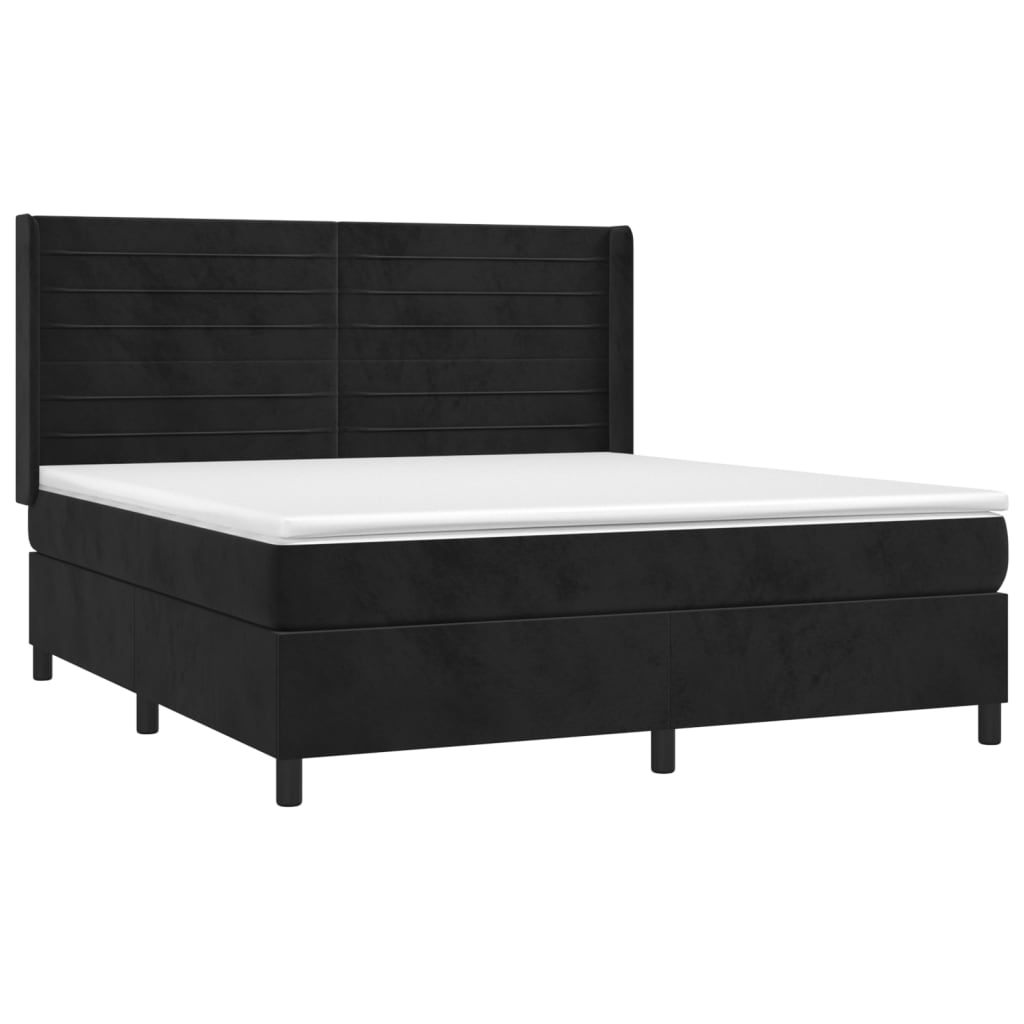 Lit Boxspring avec matelas en velours noir et LED 180x200 cm | Leroy Merlin