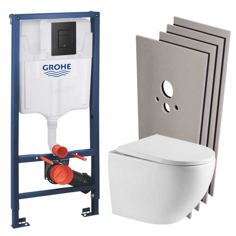 Grohe Pack WC Bâti-support RapidSL + WC suspendu + Plaque Noir mat ...
