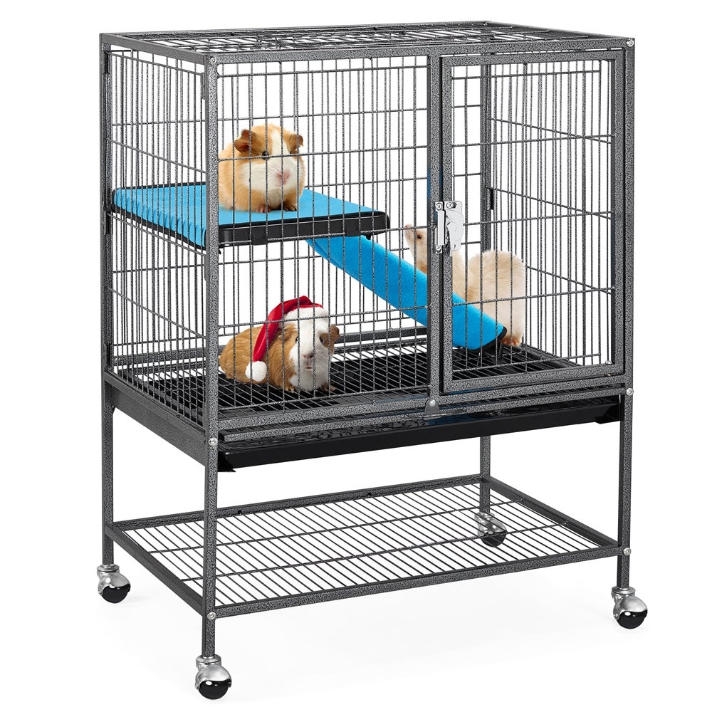 Cage pour Petits Animaux en Métal avec Roulettes, Rampe, Plate-forme ...