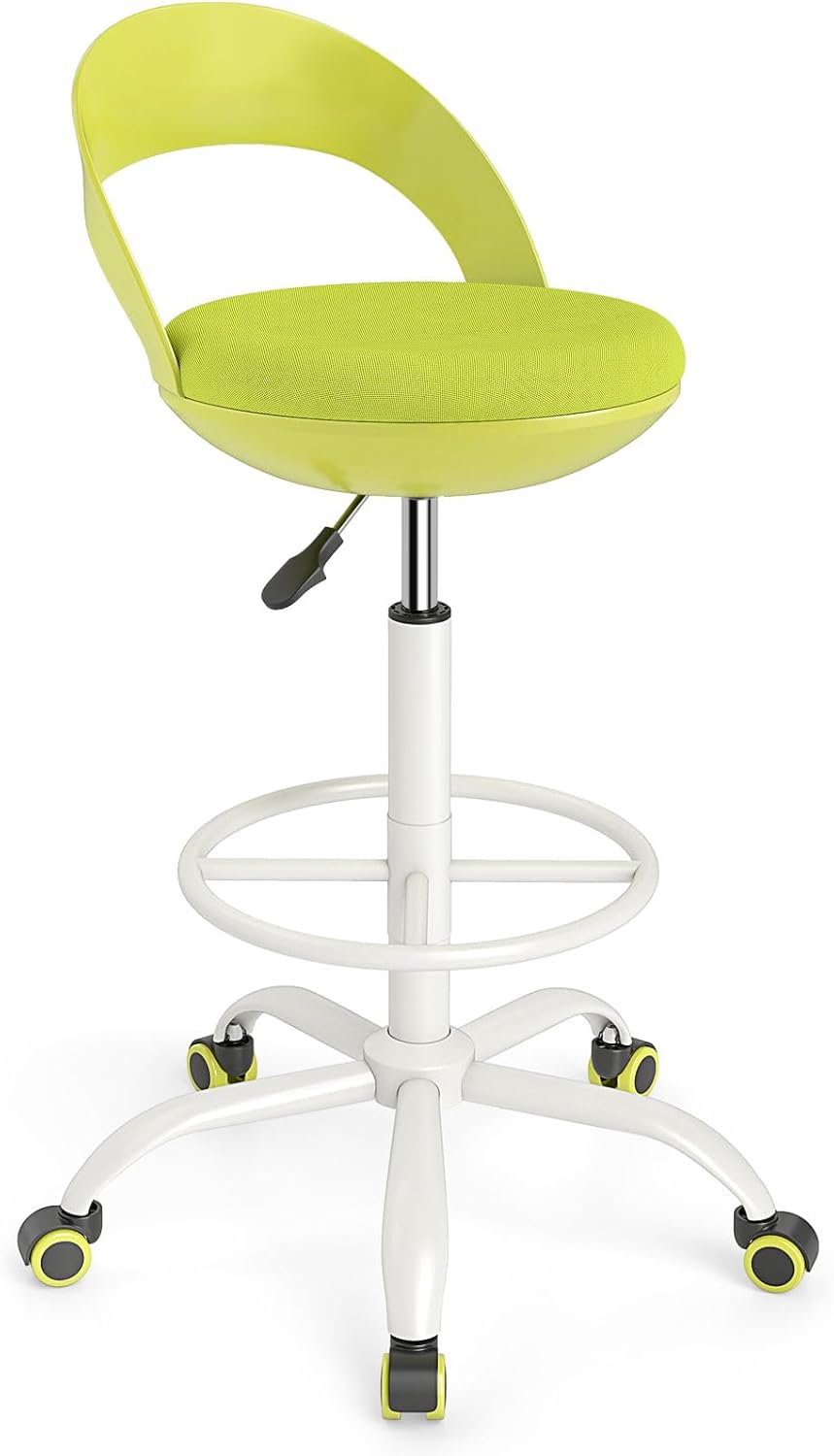 Tabouret Roulant Rond avec Repose-Pieds, Hauteur d'Assise 70-82 cm ...