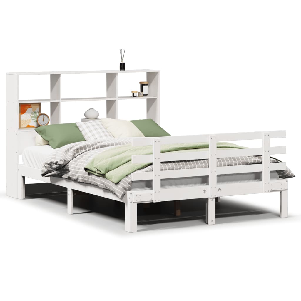 Lit Double | Lit Adulte | Lit bibliothèque sans matelas blanc 140x200 ...
