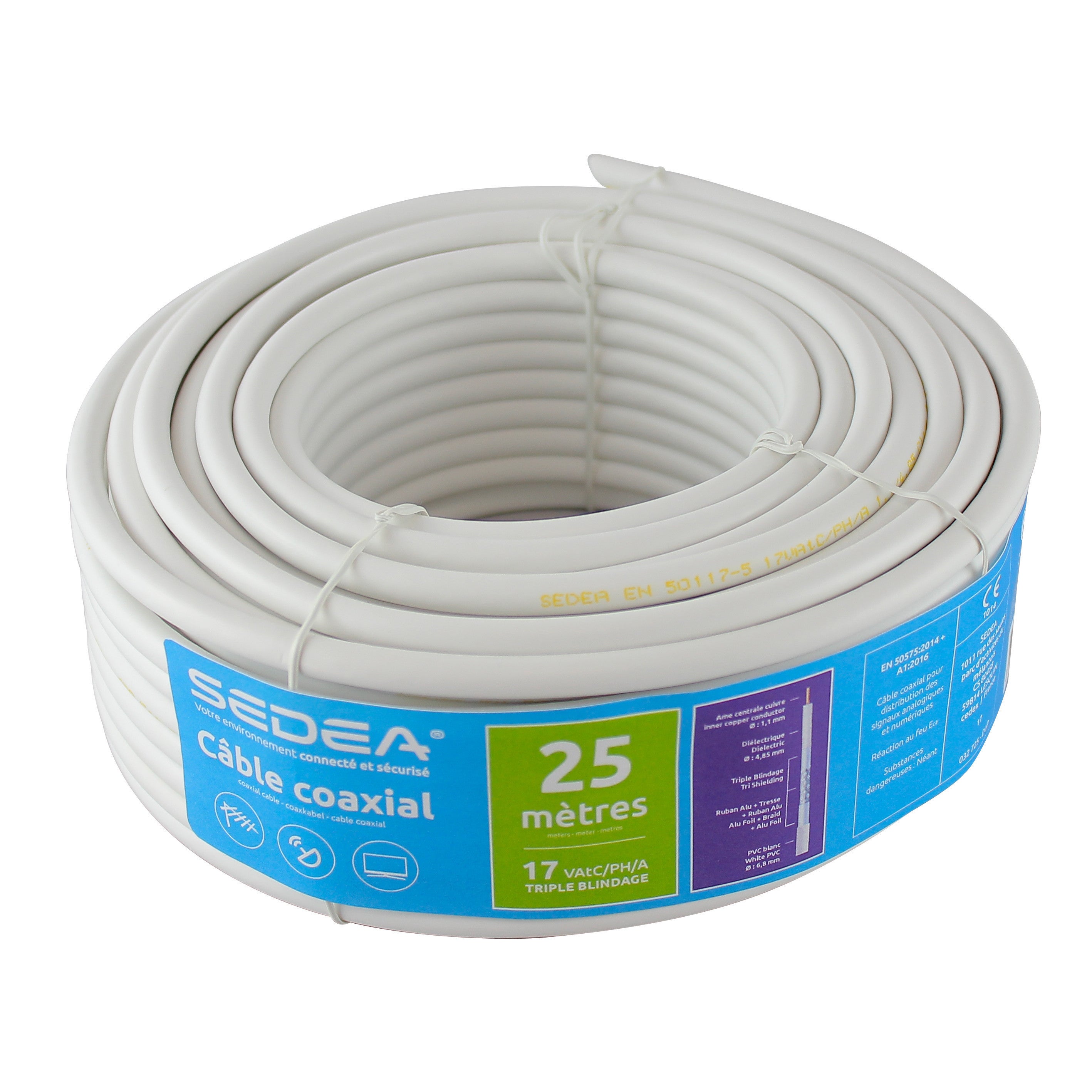 Cable coaxial 17 VAtC/PH/A (25m - Couronne) Double Blindage - blanc ...
