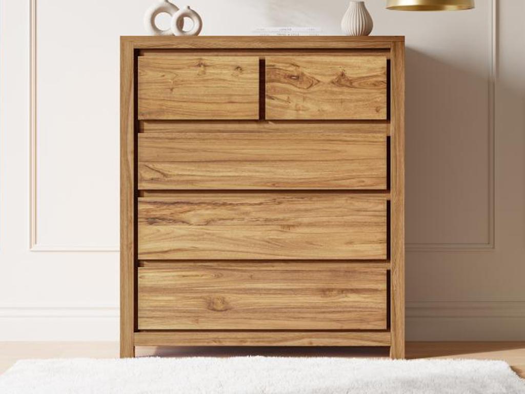 Cómoda de 5 cajones de madera de teca - Color: Natural - ALEMIA | Leroy ...