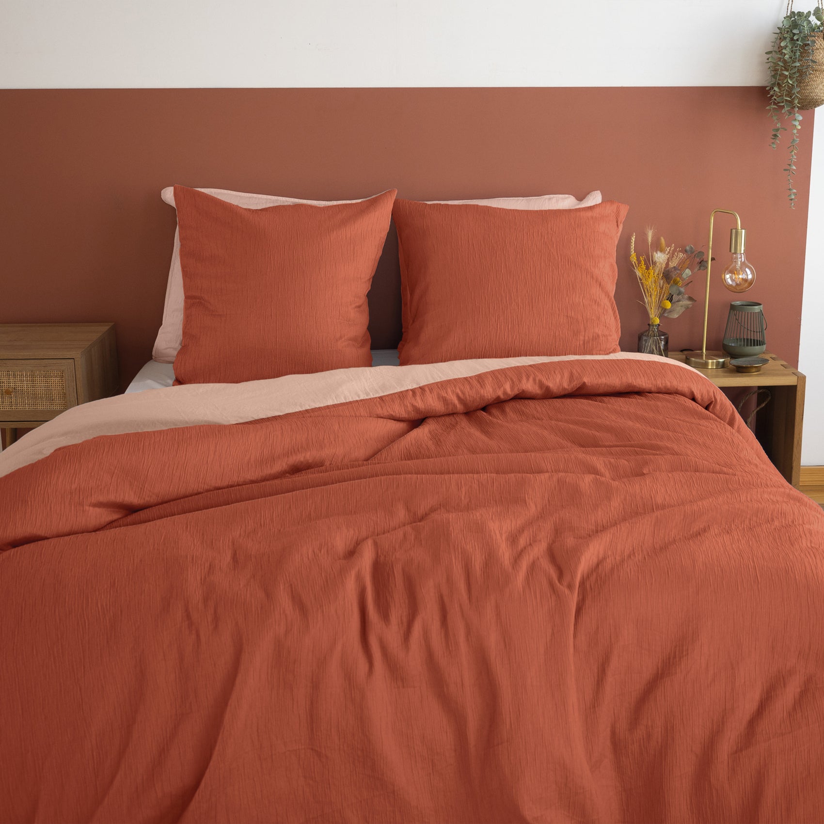 Parure de lit réversible gaufrée 2 personnes - Terracotta - 240x220 cm ...