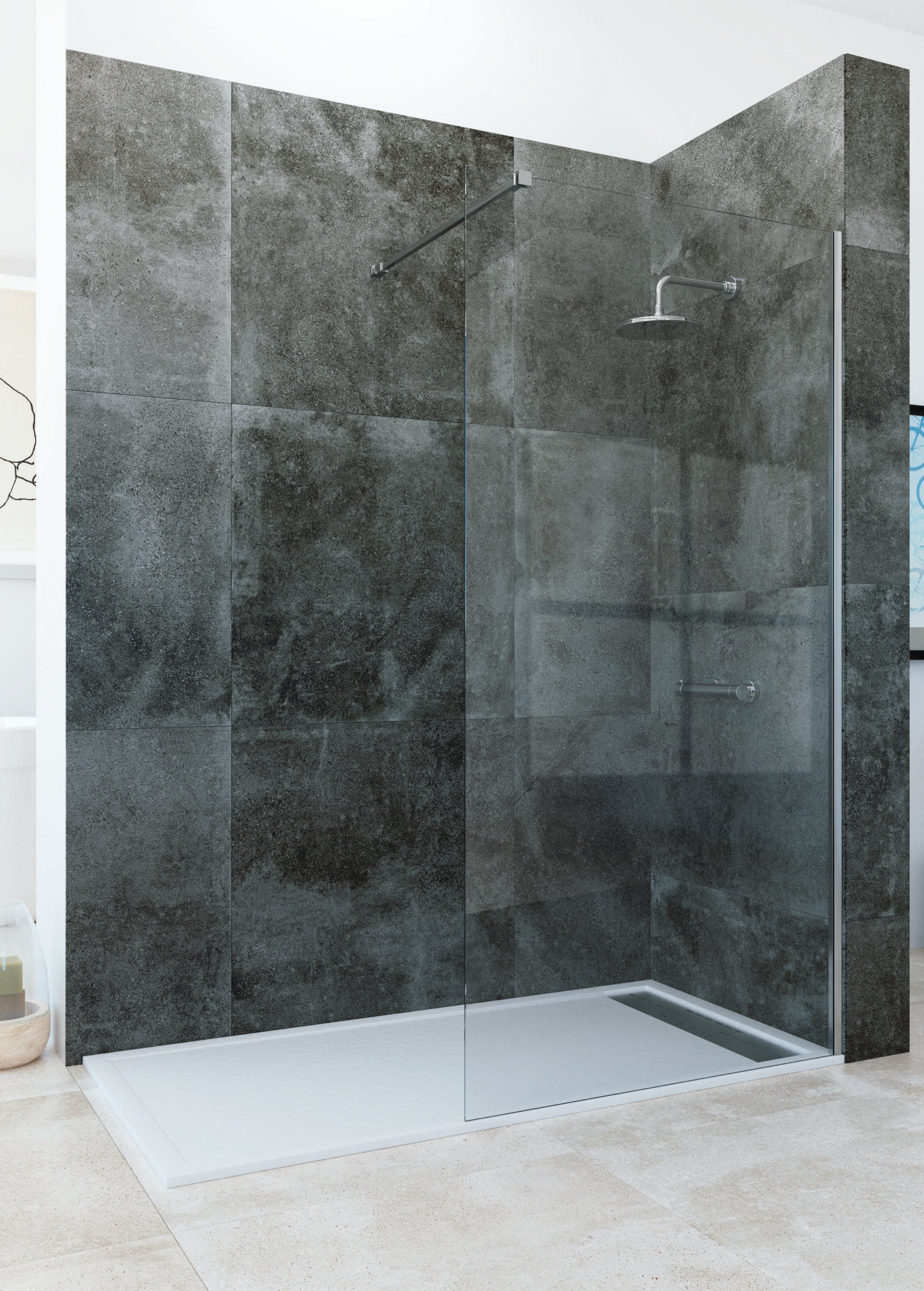 Mampara Frontal Fija. Sin Perfil. Cristal 6mm. Cromo Brillo. Altura ...