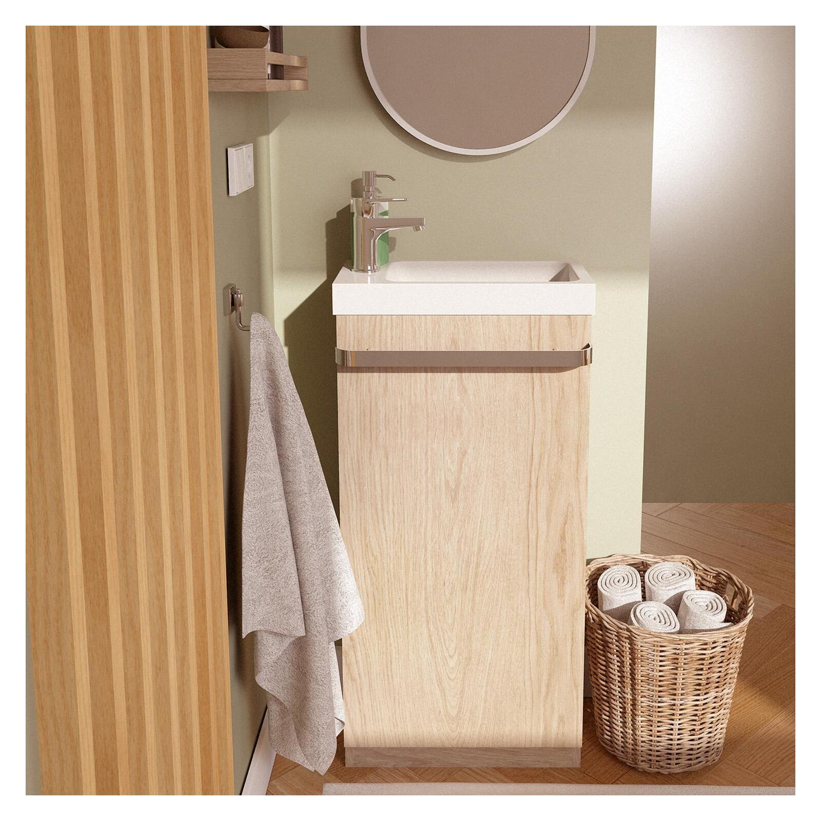 Meuble lave-mains sur pieds JOHANN décor chêne + vasque + robinet ...