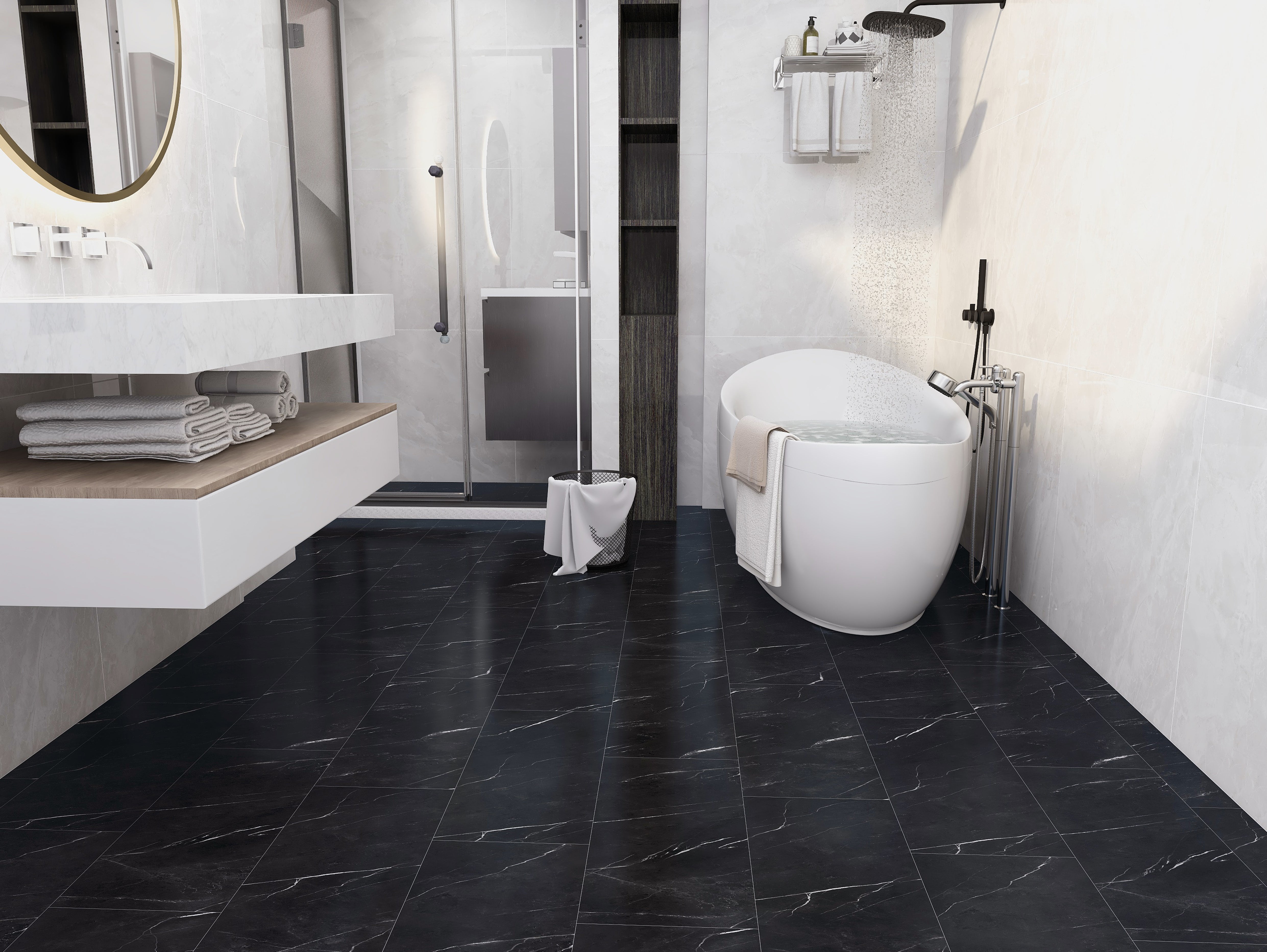 CONTESSE - Dalle PVC Clipsable - MARBRE NOIR - Ep. 5,5 mm - marbre ...